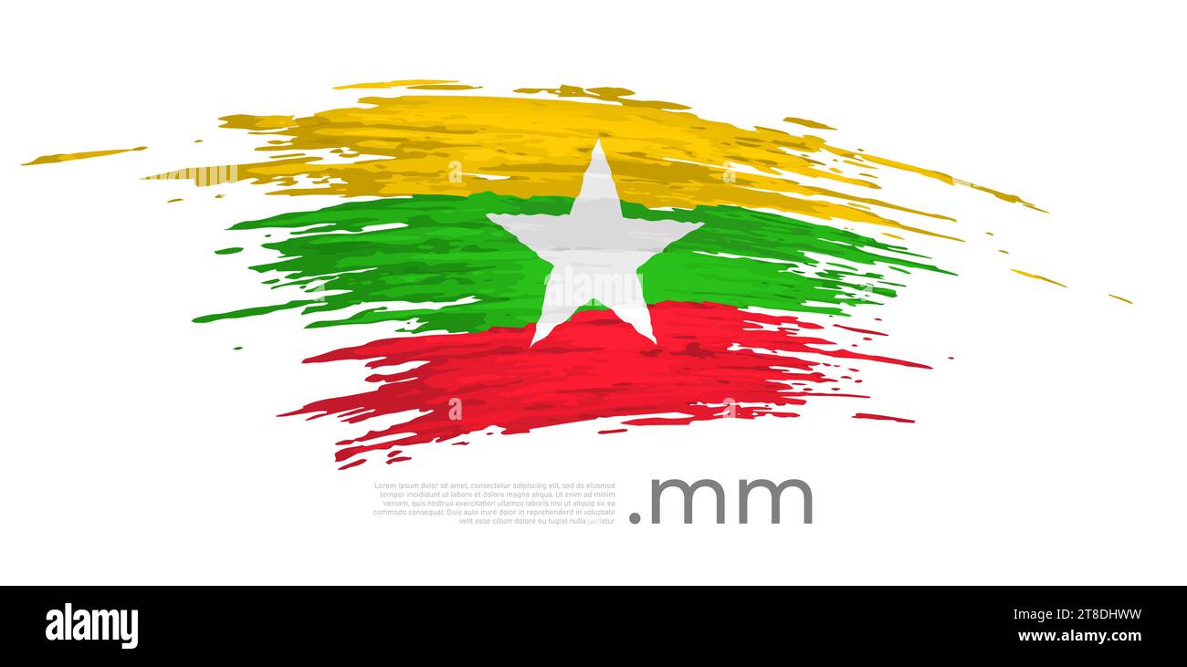 Myanmar flag. Brush strokes, grunge. Stripes colors of the myanmar flag ...