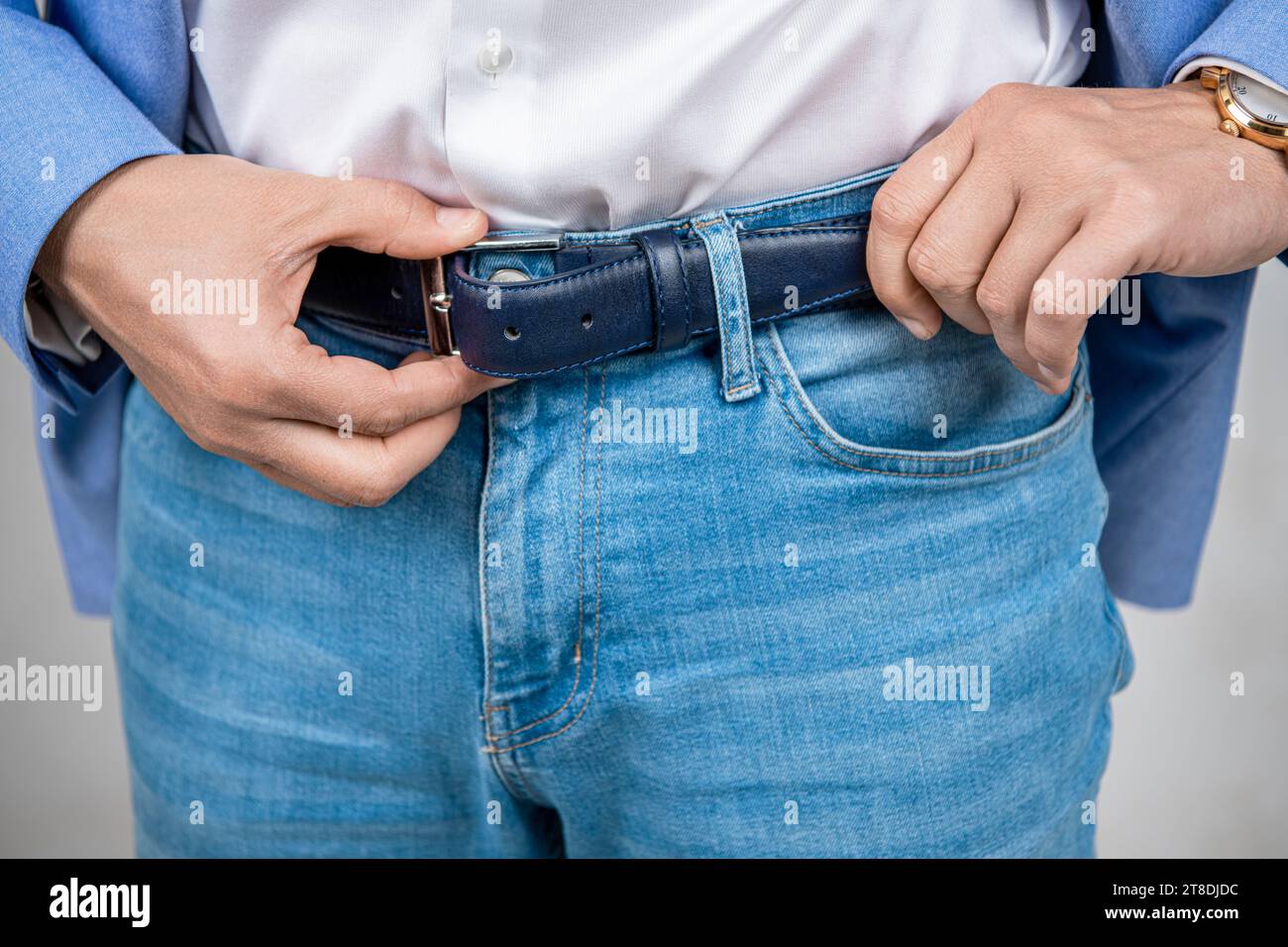 Jeans belt. Menswear for man wearing jeans and belt. Man in jeans ...