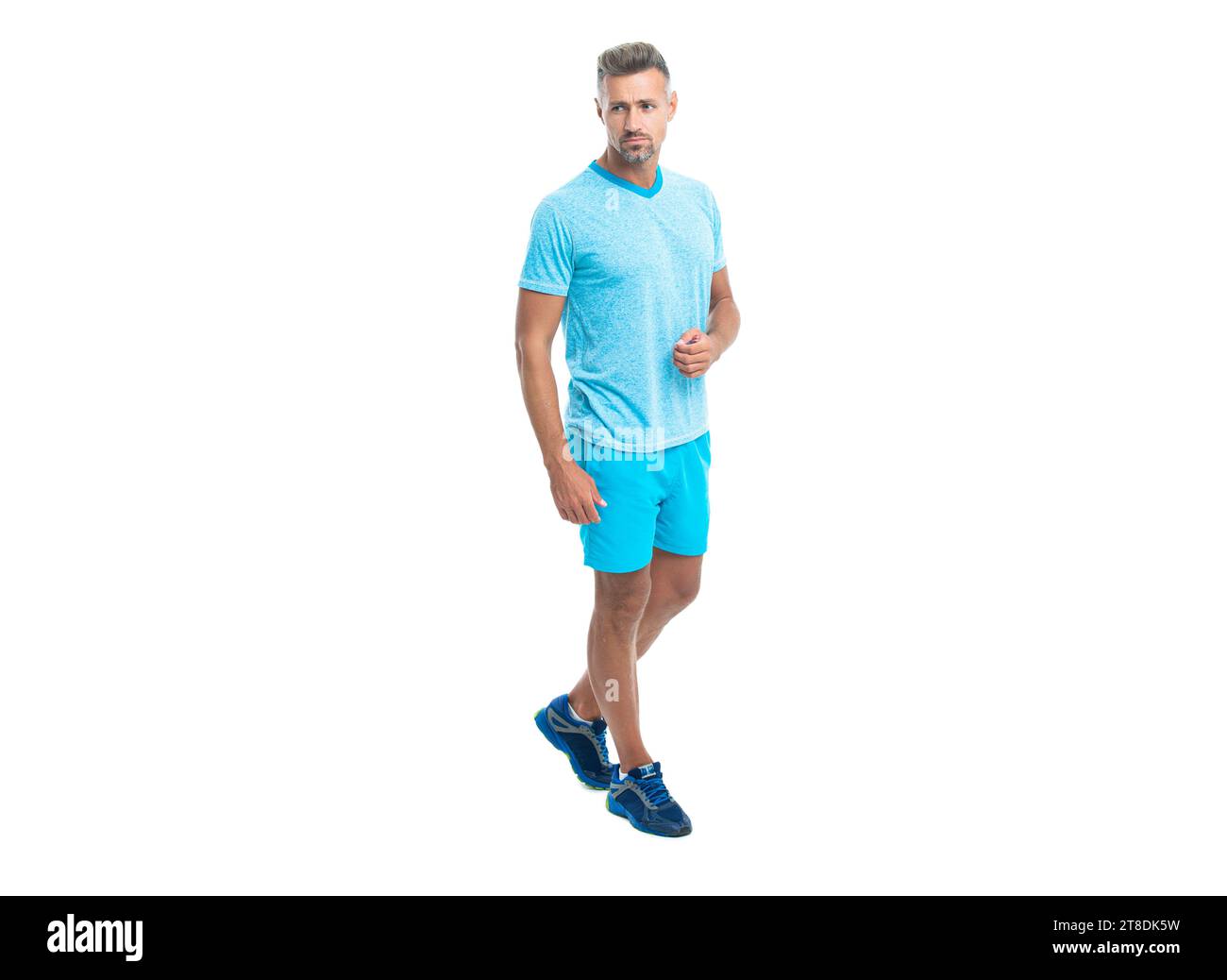 runner sport man walk isolated on white background. Athletic mature ...