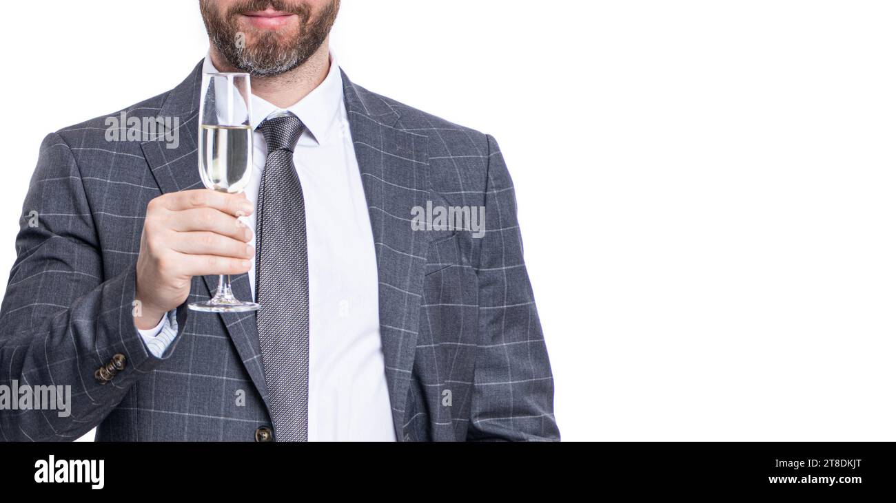 Businessman Drinking Champagne And Cheering Businessman Making Toast