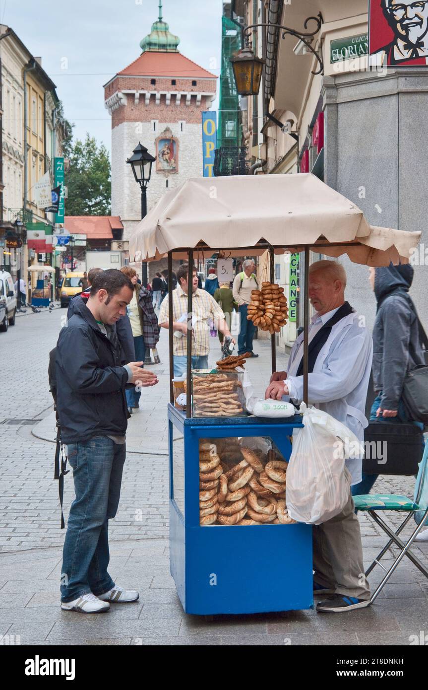 Pretzel stall on Florianska Street in Krakow, Poland Stock Photo - Alamy