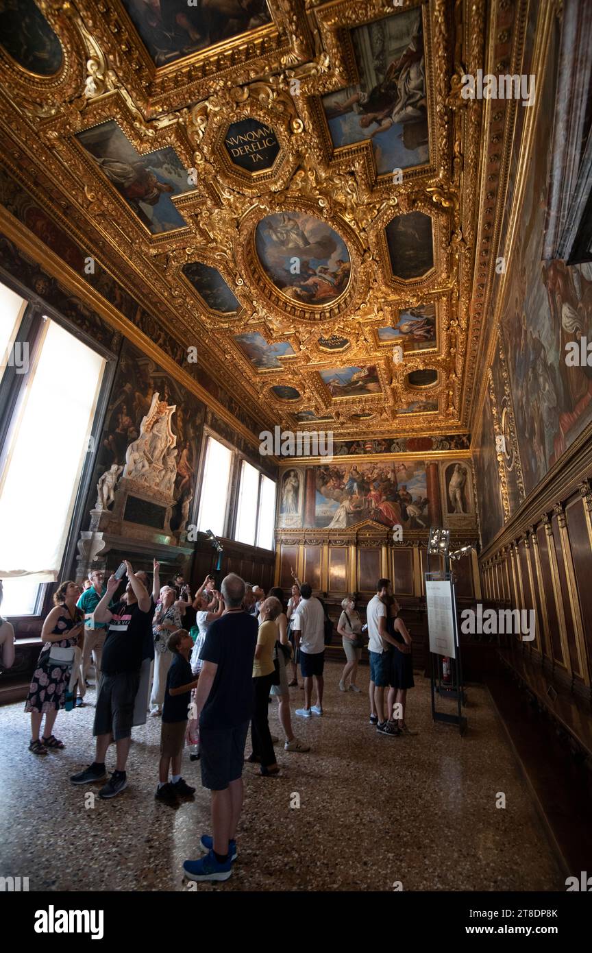 Sala del Collegio (The Hall of the College) with a gilded ceiling of ...