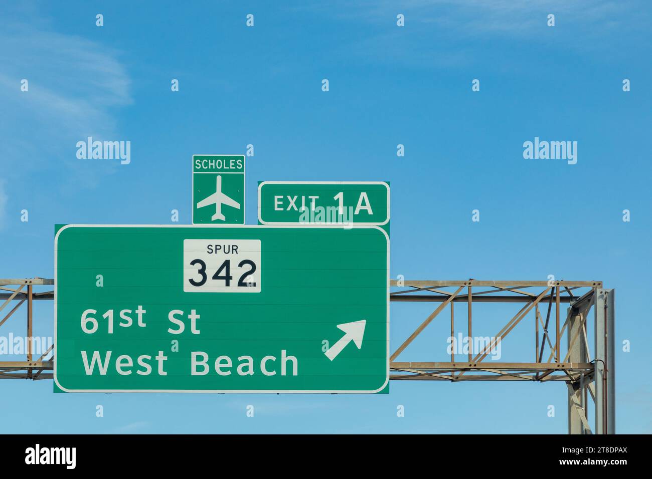 signage at highway at Galveston with exit west beach and direction ...