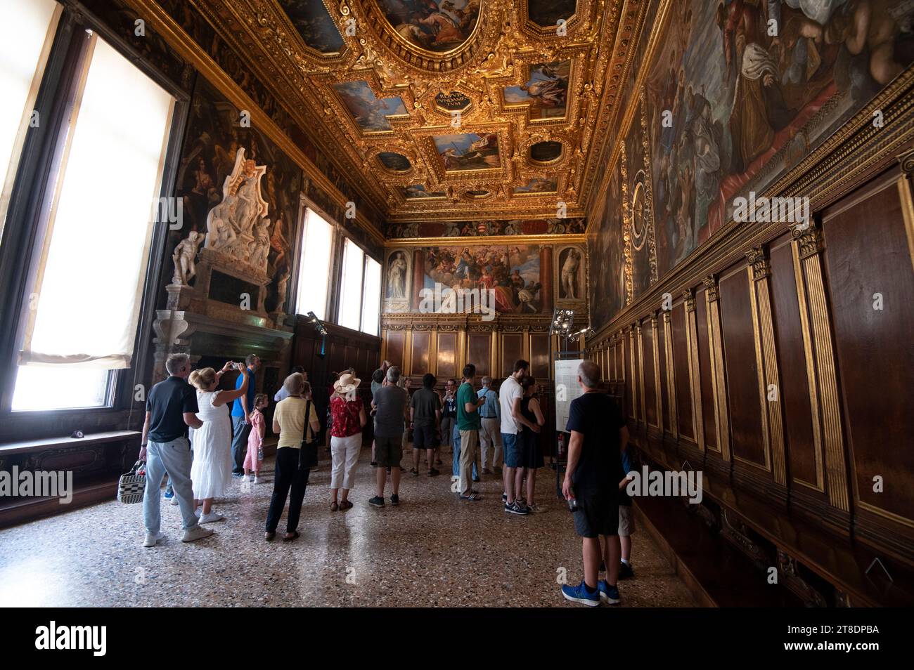 Sala del Collegio (The Hall of the College) with a gilded ceiling of ...