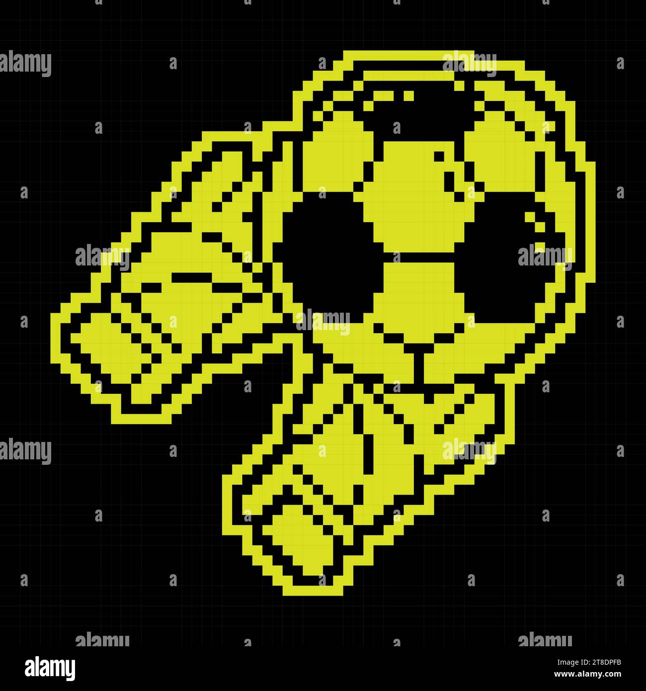 Pixel silhouette icon. Goalkeeper gloved hands catch flying soccer ball ...