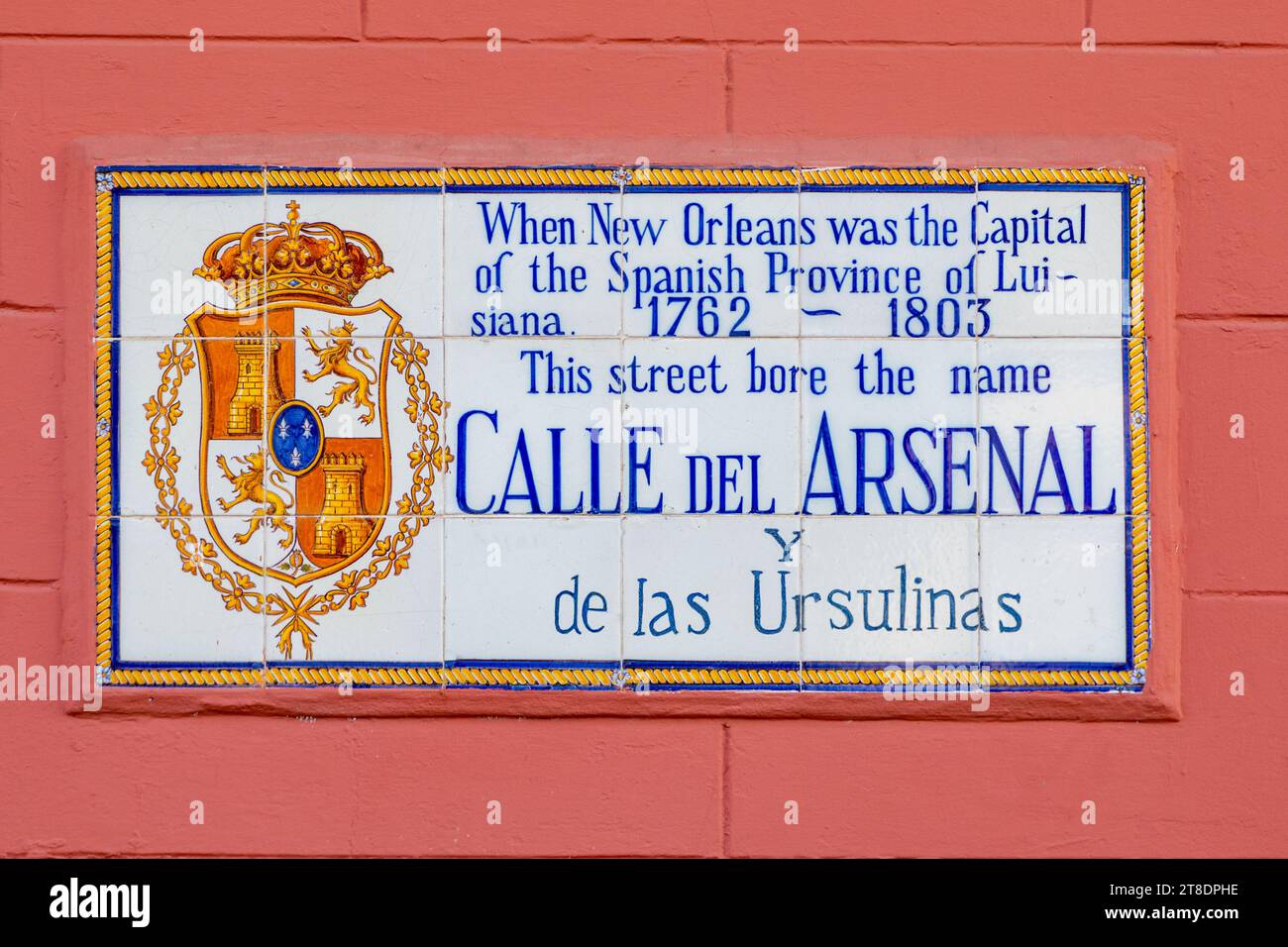 old street name Calle del arsenal on tiles in the French quarter in New ...