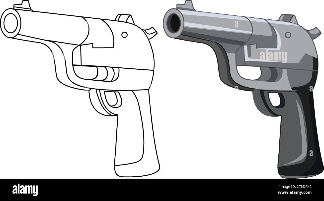 A vector cartoon illustration of a gun with a doodle outline, perfect ...