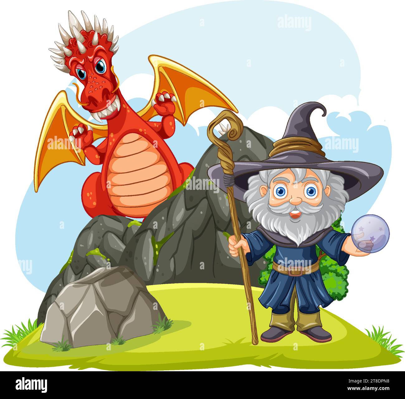 Wizard Cartoon Character with Dragon illustration Stock Vector Image ...