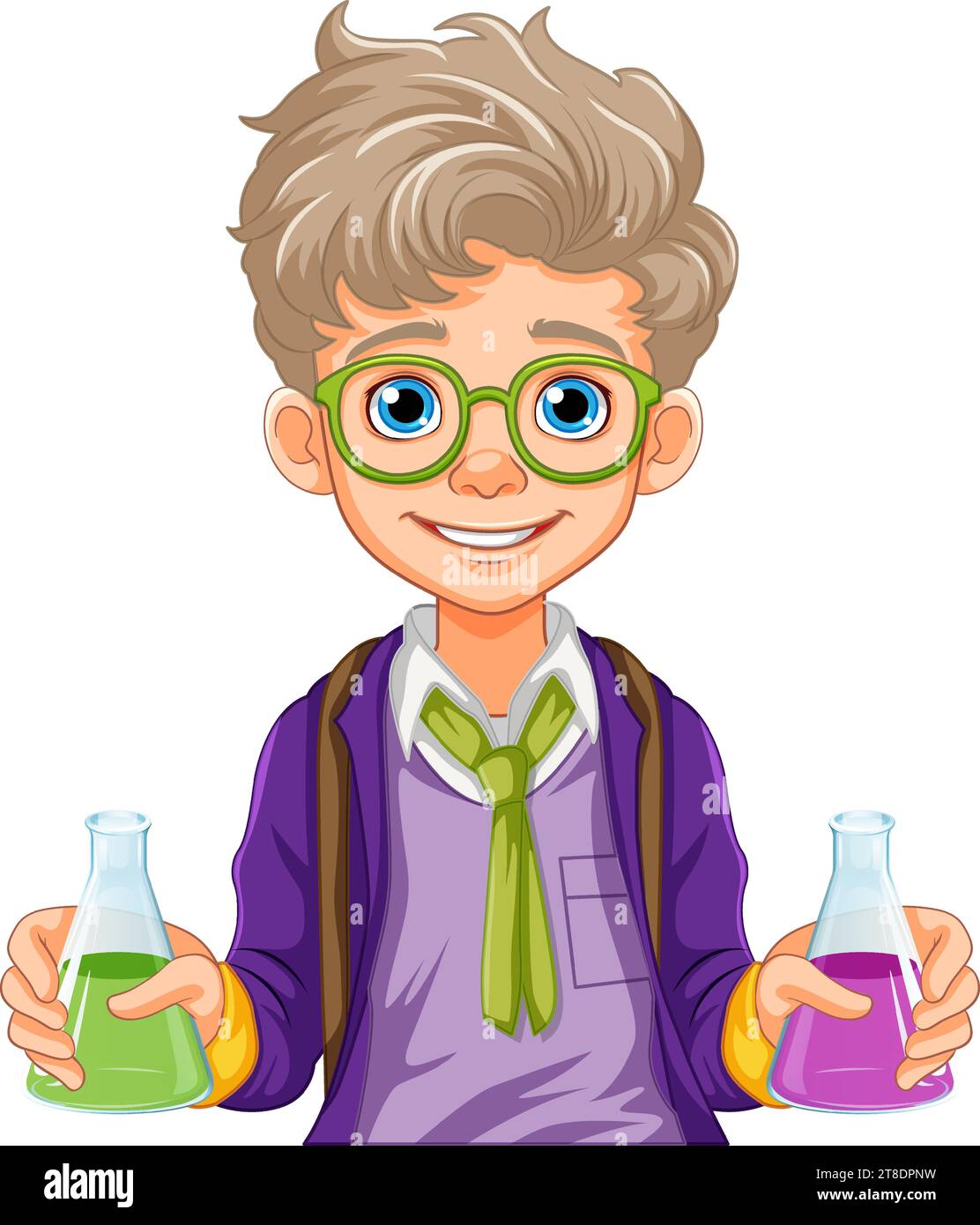 Male student cartoon holding conical flask on science class experiment ...