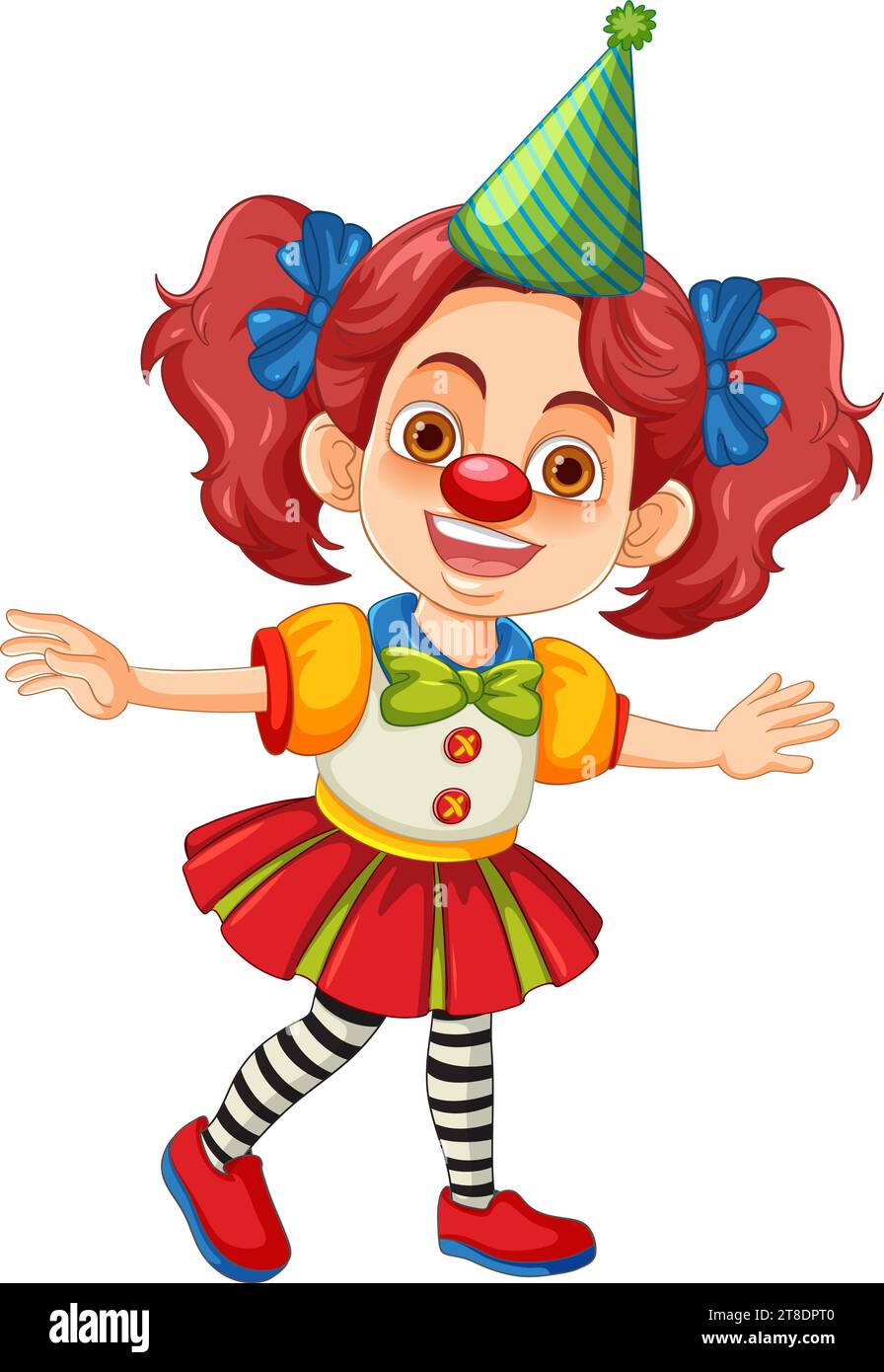 A celebration with a cute girl wearing a colorful circus clown outfit ...