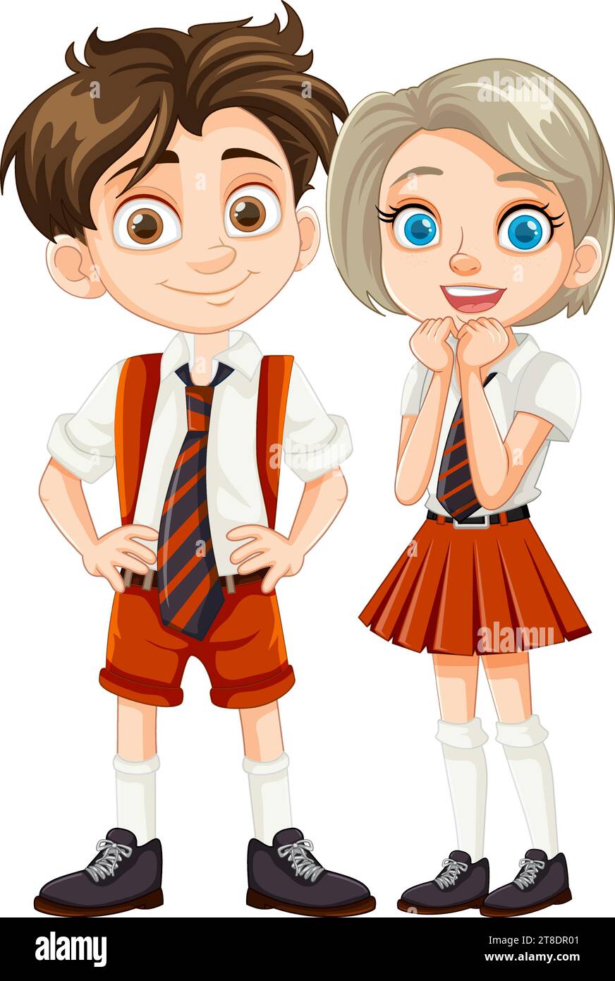 Vector illustration of two students, a boy and a girl, wearing school uniforms Stock Vector ...