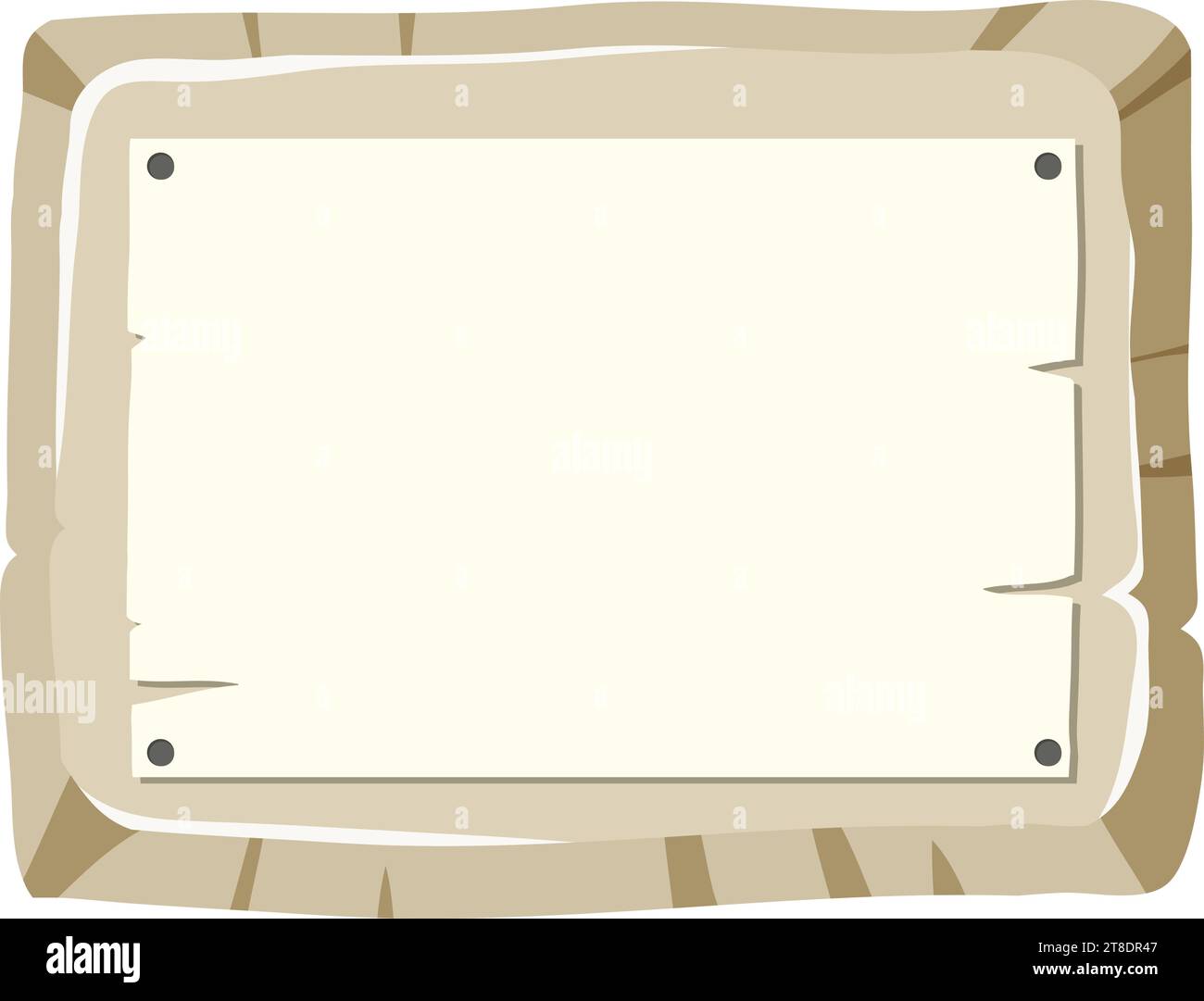 A vector cartoon illustration of an empty banner placed on a rocky ...