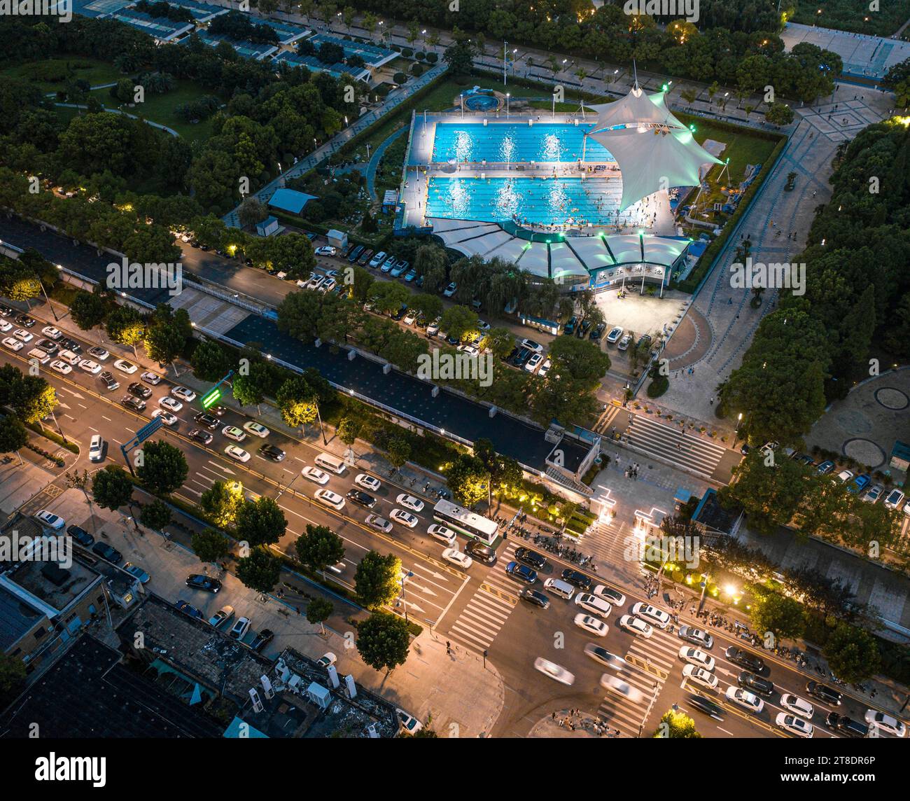 An aerial view of Hankou Jiangtan Swimming Pool in Wuhan, China Stock ...