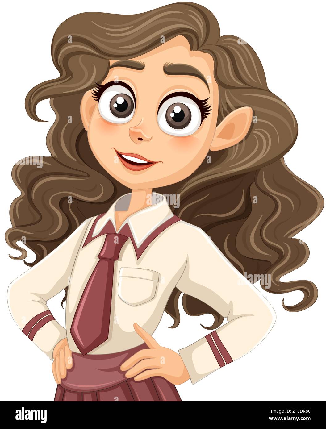A stunning cartoon character with big eyes and long brown hair Stock ...