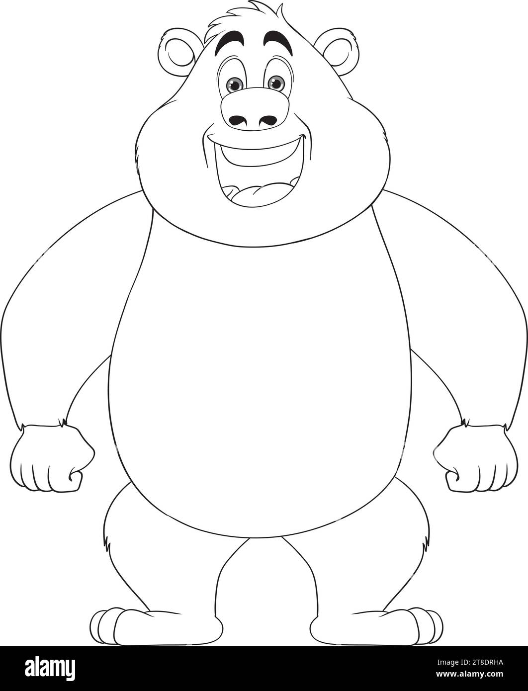 A joyful and content bear depicted in a simple, outlined cartoon style ...