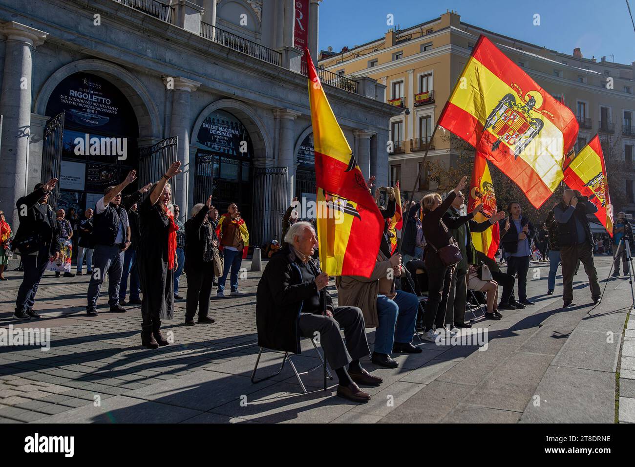 Madrid, Spain. 19th Nov, 2023. A group of people give the fascist ...