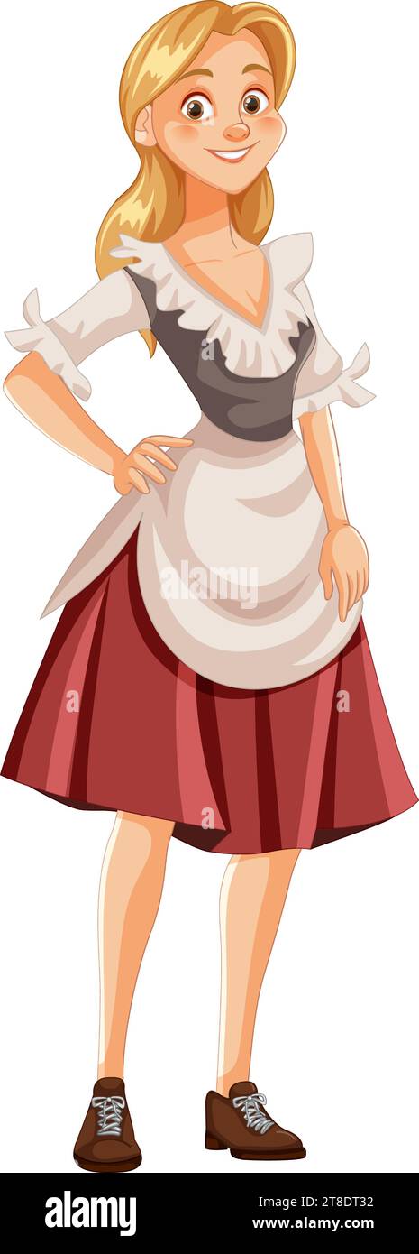 A beautiful European woman standing and smiling in a cartoon ...