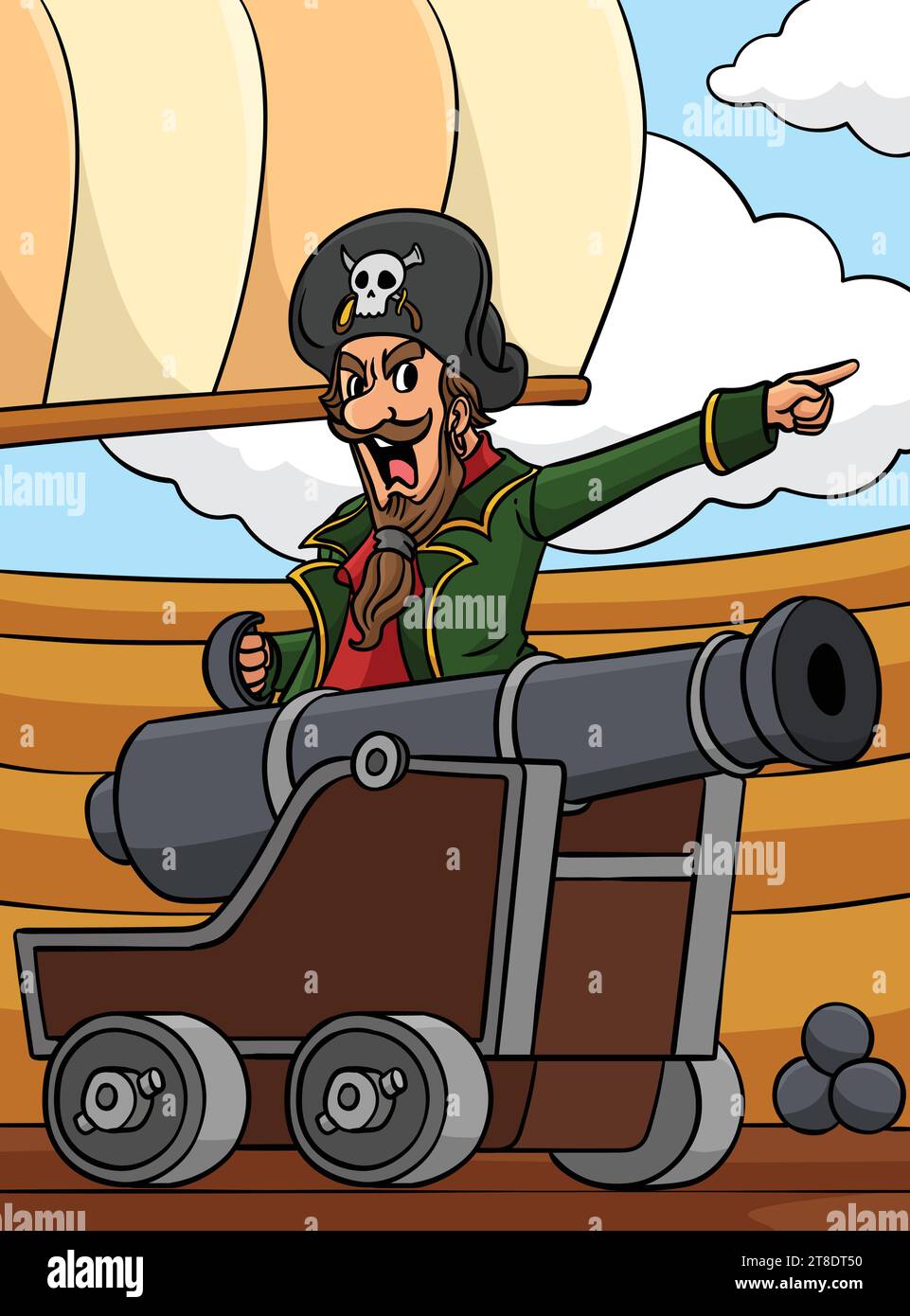 Pirate Captain with Cannon Colored Cartoon Stock Vector Image & Art - Alamy