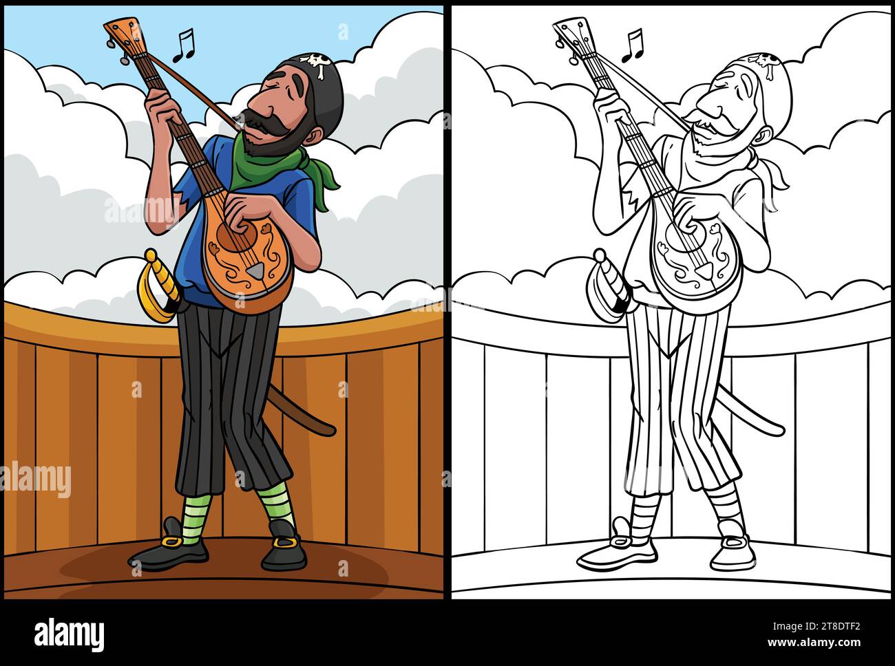 Pirate with Guitar Coloring Page Illustration Stock Vector Image & Art ...
