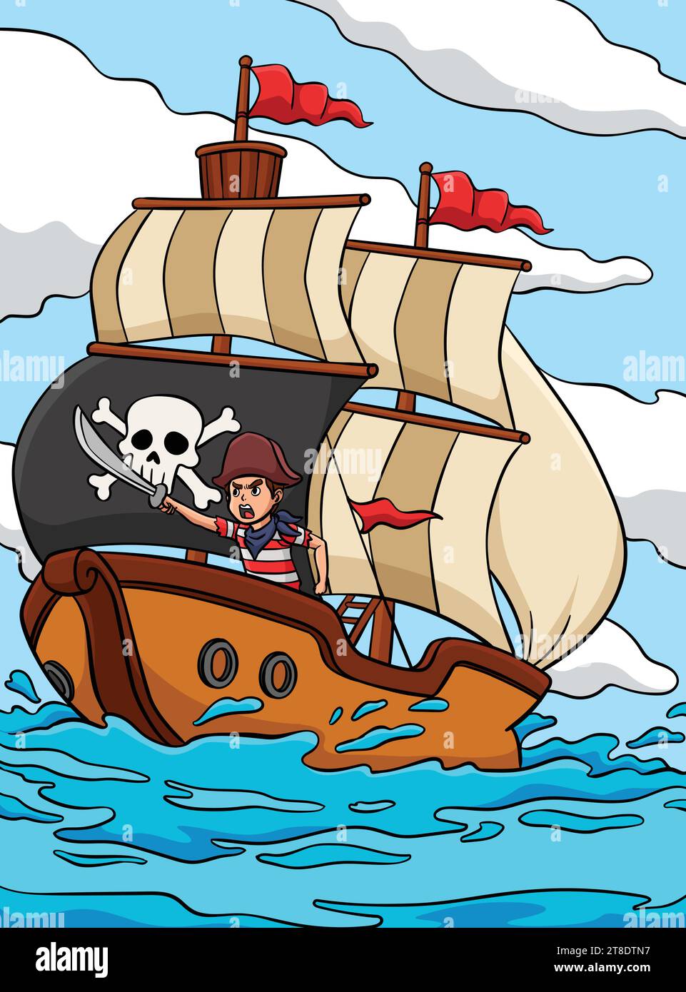 Pirate Ship Colored Cartoon Illustration Stock Vector Image & Art - Alamy