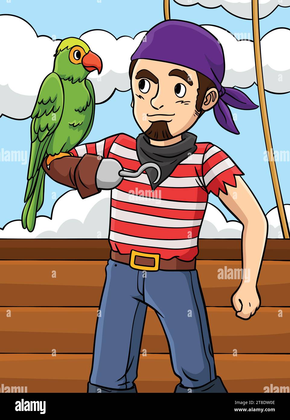 Pirate with Macaw Colored Cartoon Illustration Stock Vector Image & Art ...