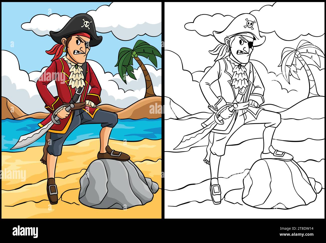 Pirate Captain Coloring Page Colored Illustration Stock Vector Image ...
