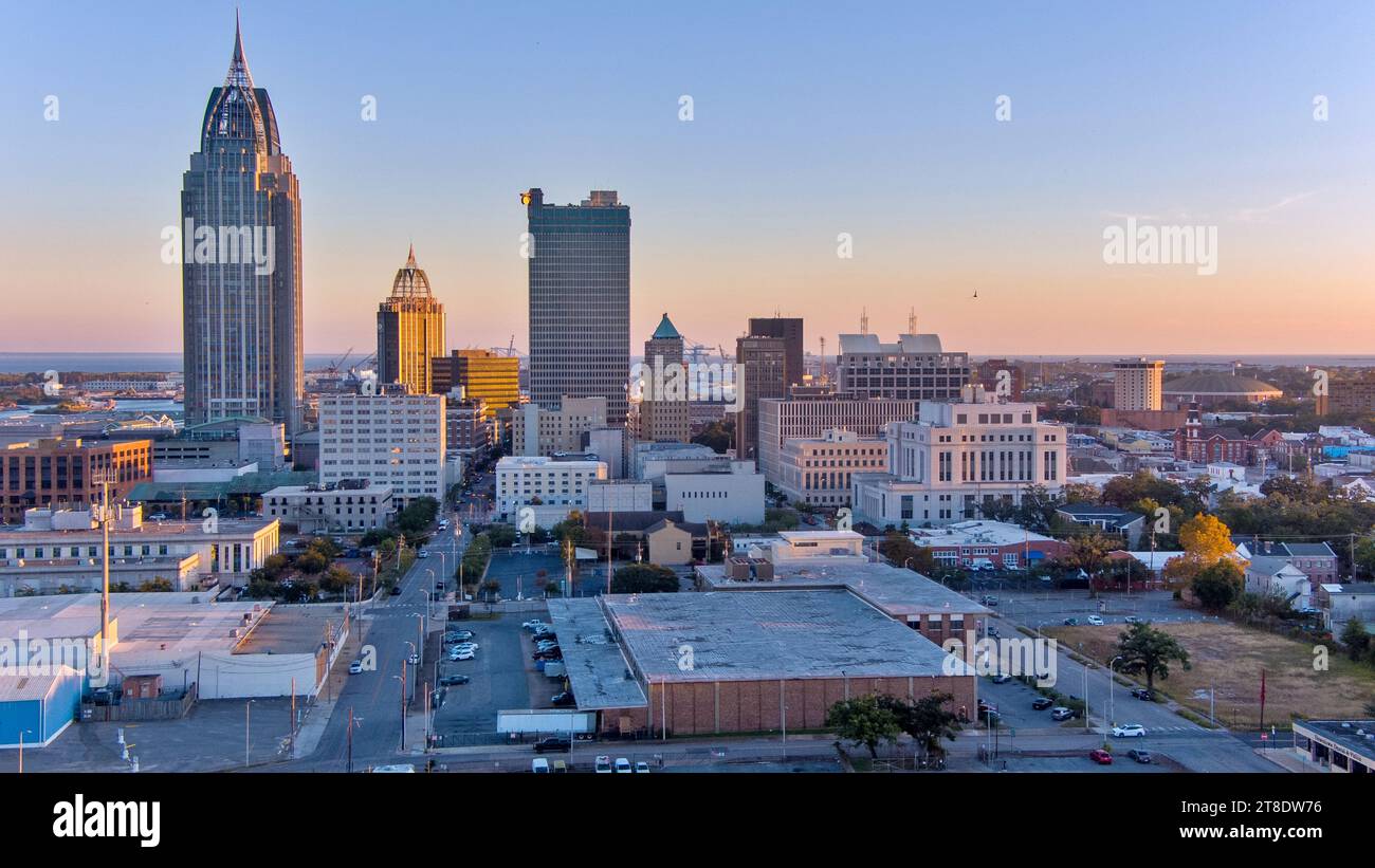 HDR shot of the downtown Mobile, Alabama skyline at sunset Stock Photo ...