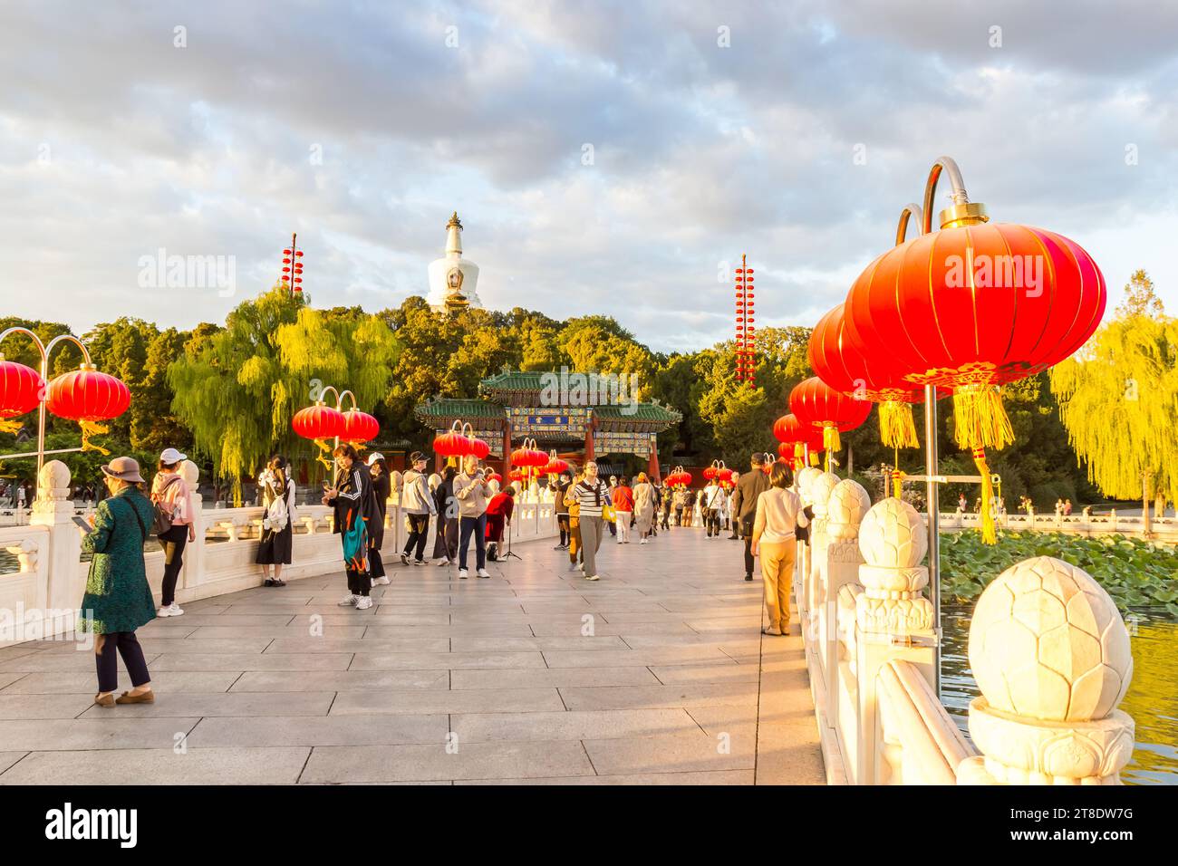 Yongan bridge in and the white Bai Ta tower in Beihai Park in Beijing ...