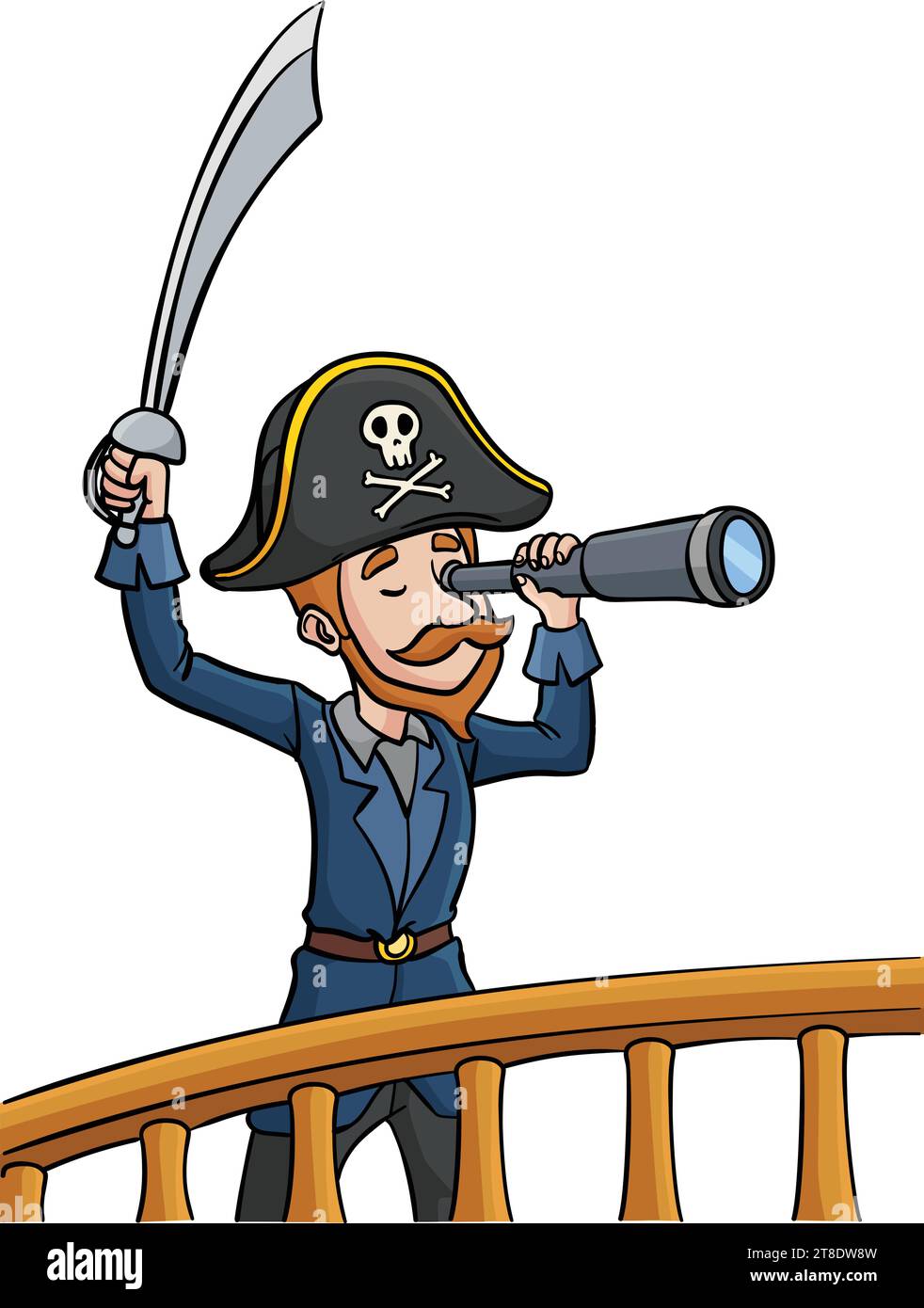 Pirate Holding Sword and Telescope Cartoon Clipart Stock Vector Image ...