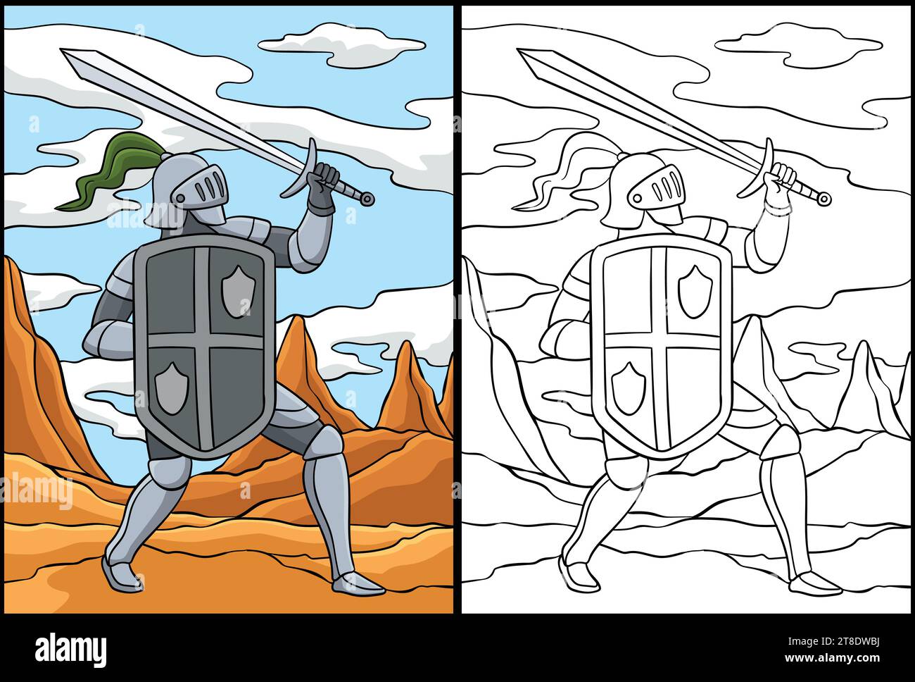 Knight Attacking Pose Coloring Page Illustration Stock Vector Image ...
