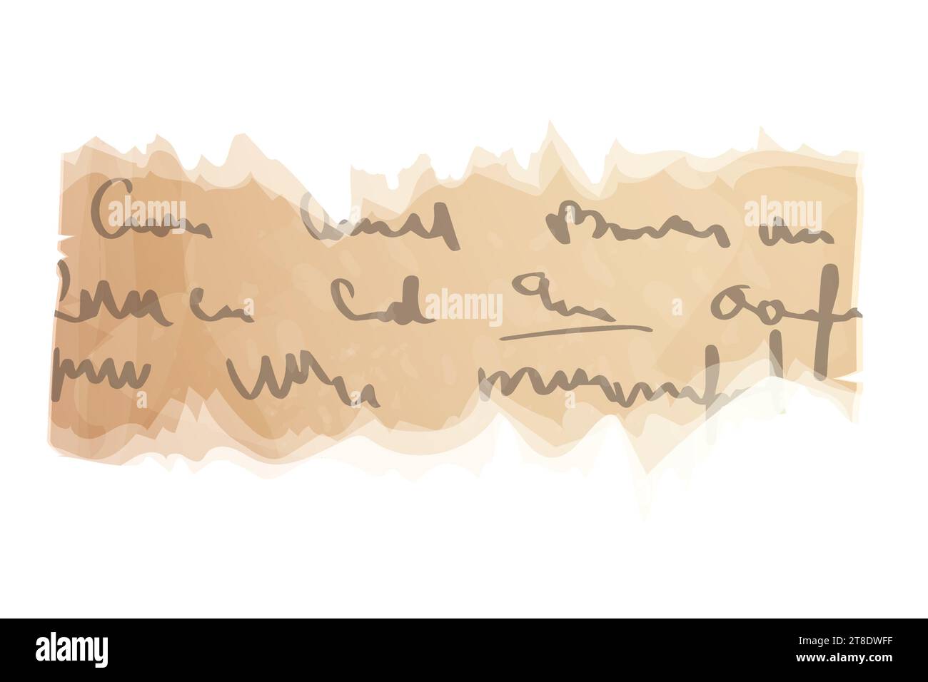 Parchment paper, torn pieces, old sheetwith unreadble scrit in cartoon ...