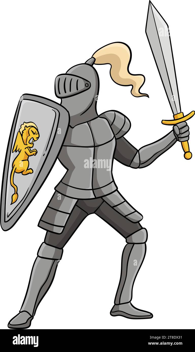 Knight in a Fighting Pose Cartoon Colored Clipart Stock Vector Image ...