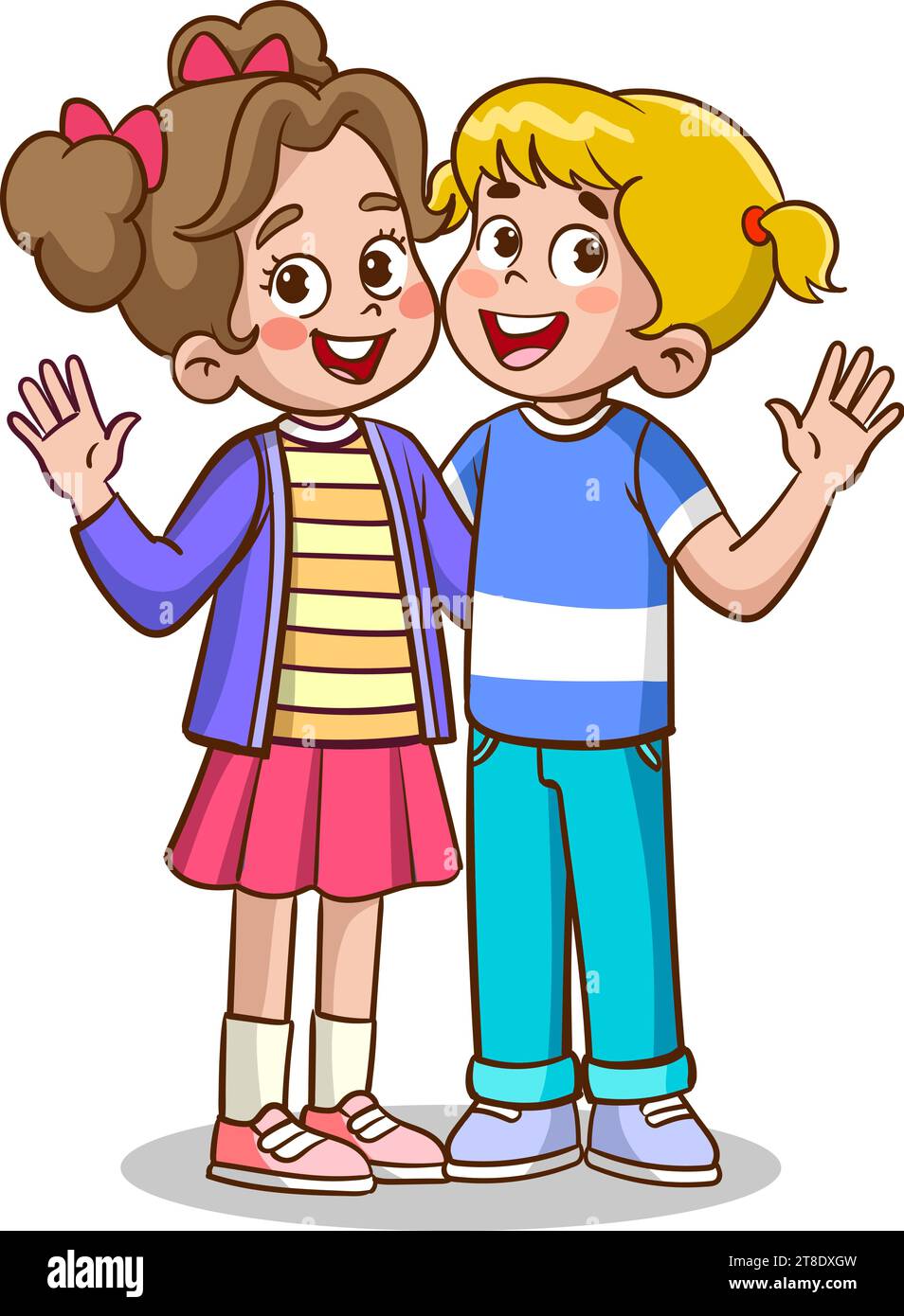 Two happy cute little kids best friend hugging each others Stock Vector ...