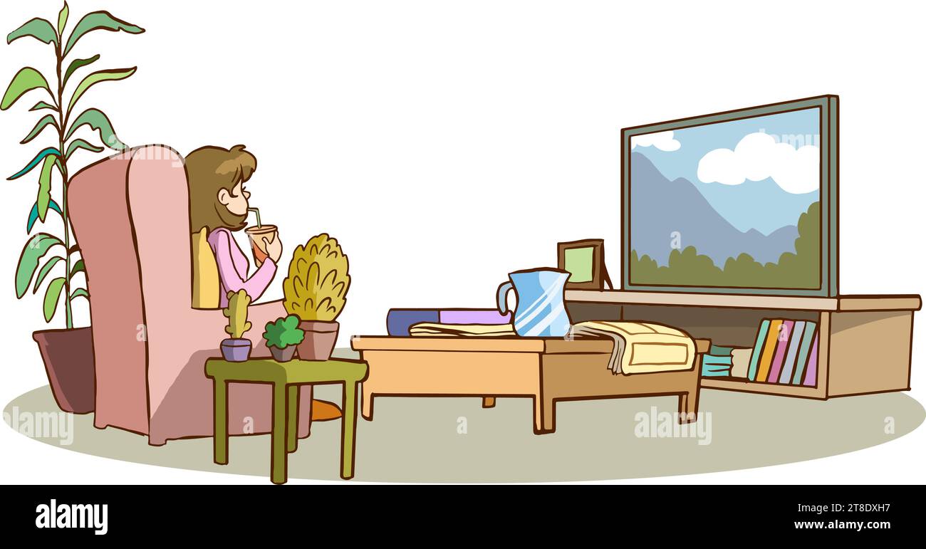 woman watching tv cartoon vector illustration Stock Vector Image & Art ...
