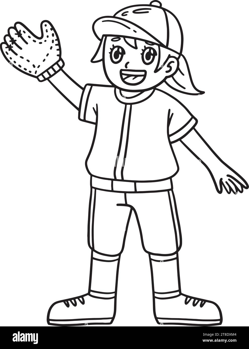 Baseball Girl Pitcher Waving Isolated Coloring Stock Vector Image & Art ...