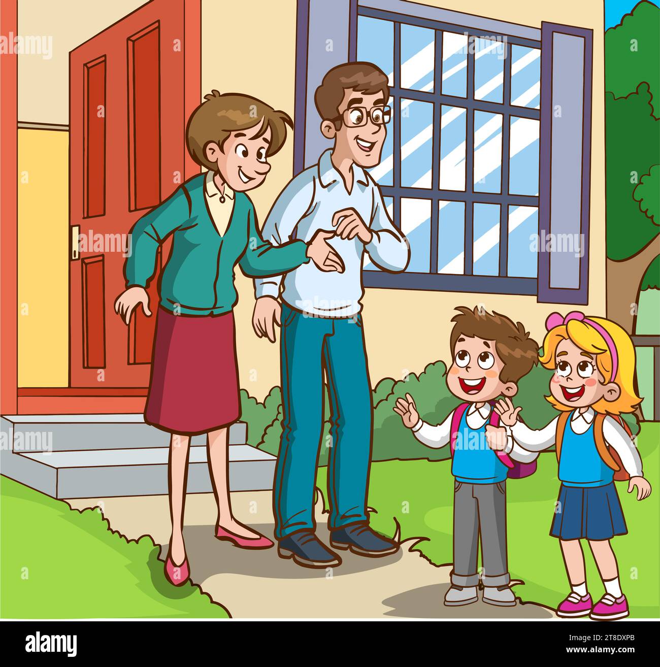 parents sending their children to school cartoon vector Stock Vector ...