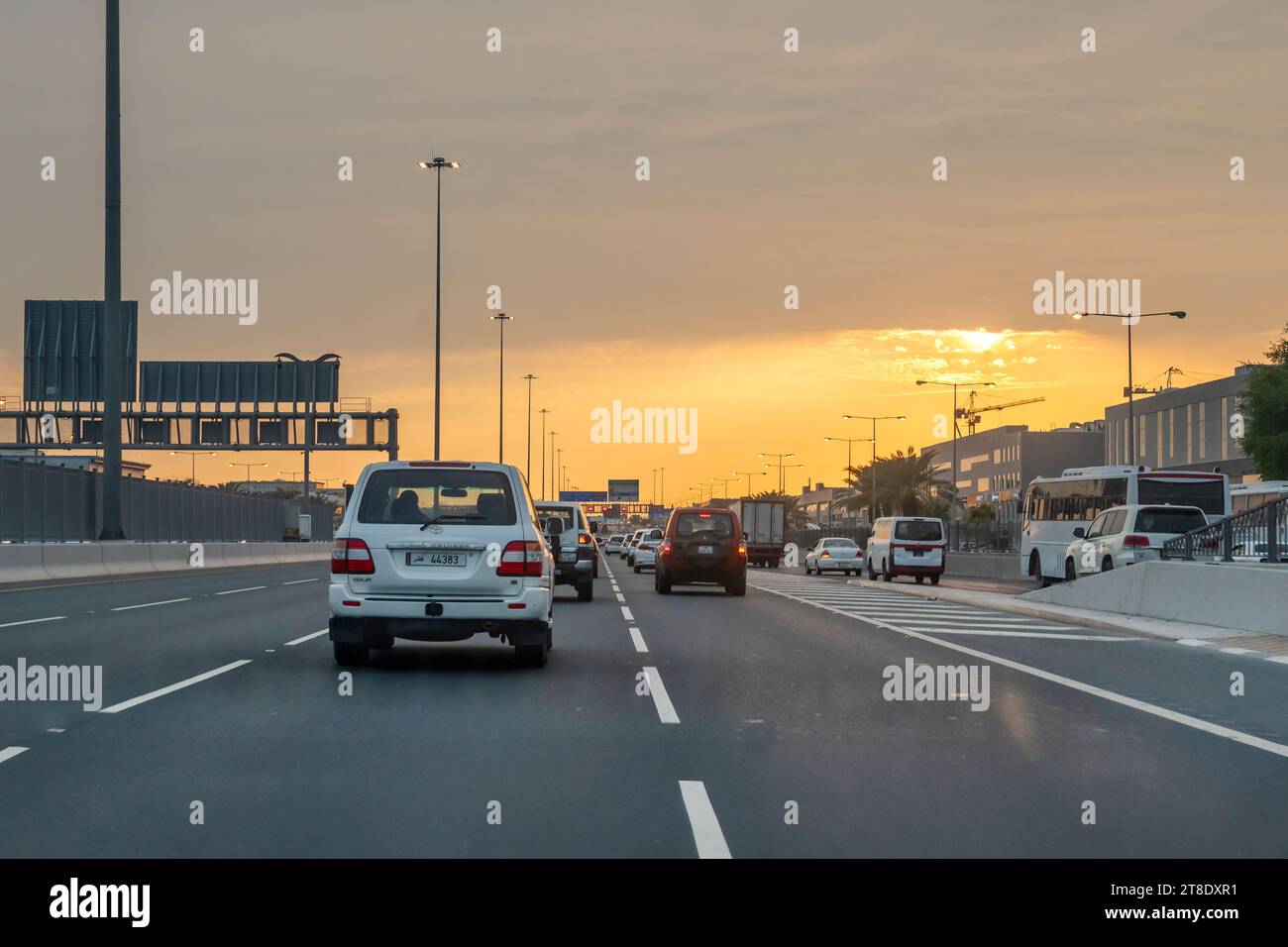 Doha, Qatar - November 16, 2023: Sunset view Salwa Road. Saleh Bin ...