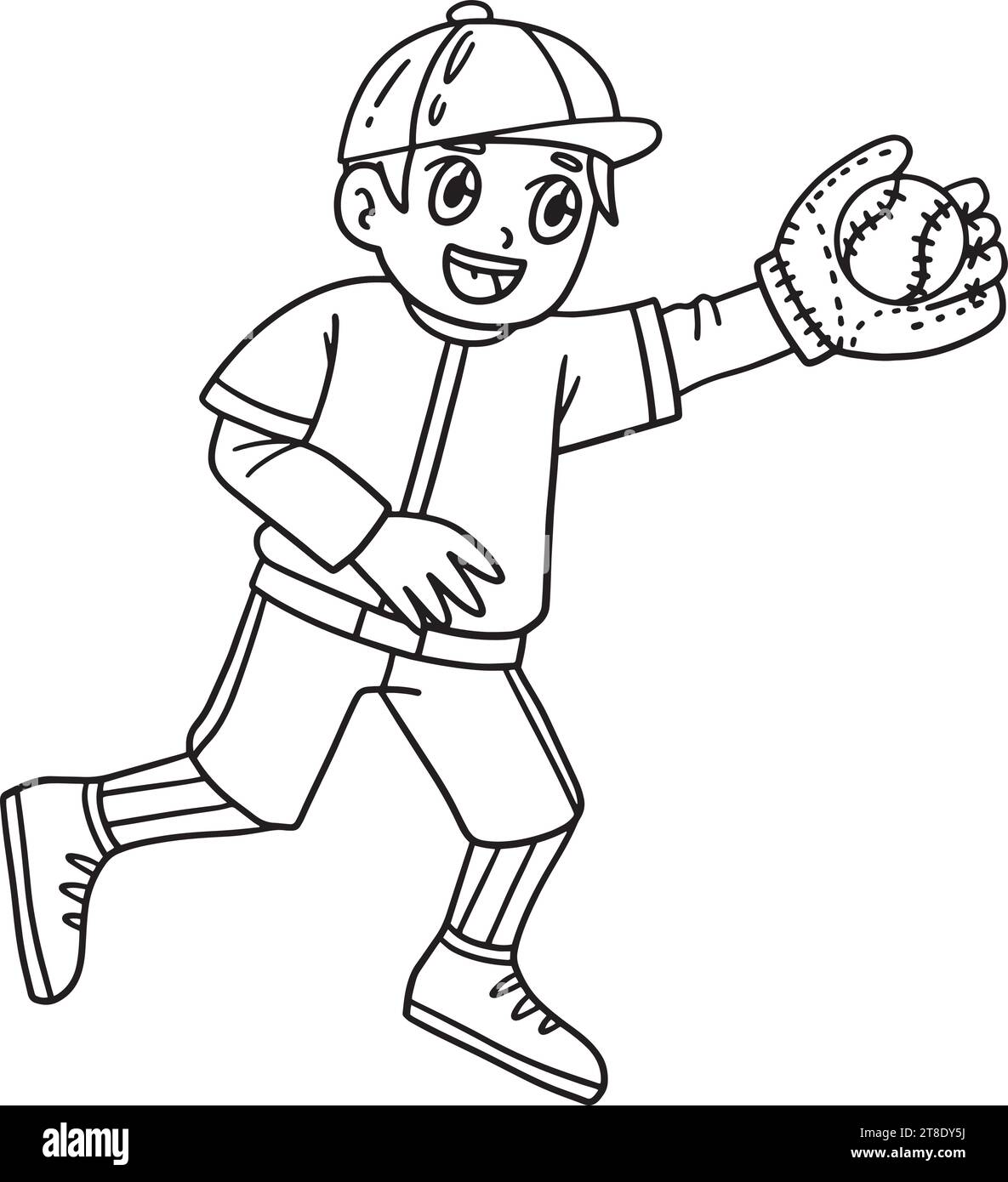 Boy Catching Baseball Isolated Coloring Page Stock Vector Image & Art ...