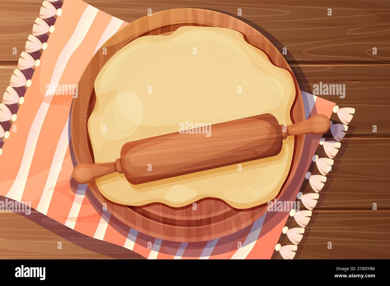 Wooden rolling pin with round dough and flour handle culinary equipment ...