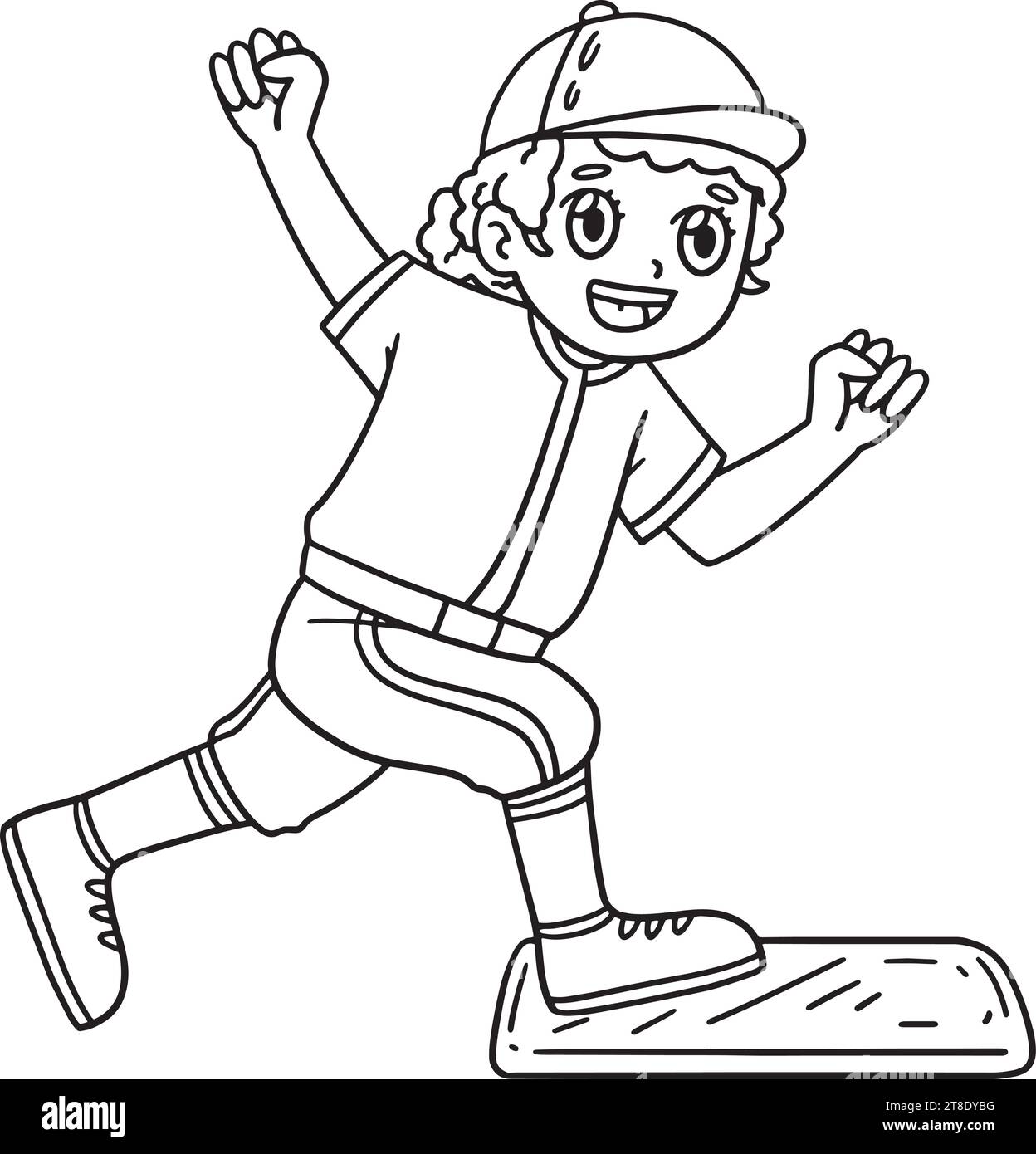 Baseball Girl Reaching Base Isolated Coloring Page Stock Vector Image ...
