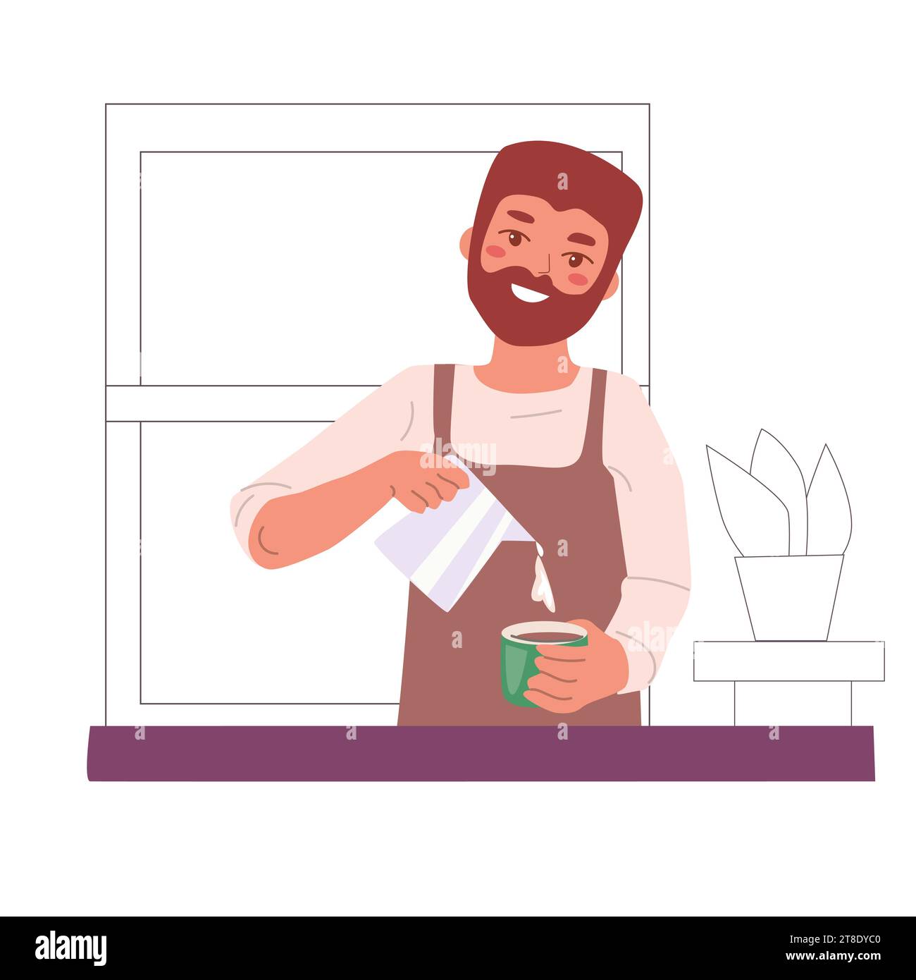 cartoon barista man with coffee cup and milk Stock Vector Image & Art ...