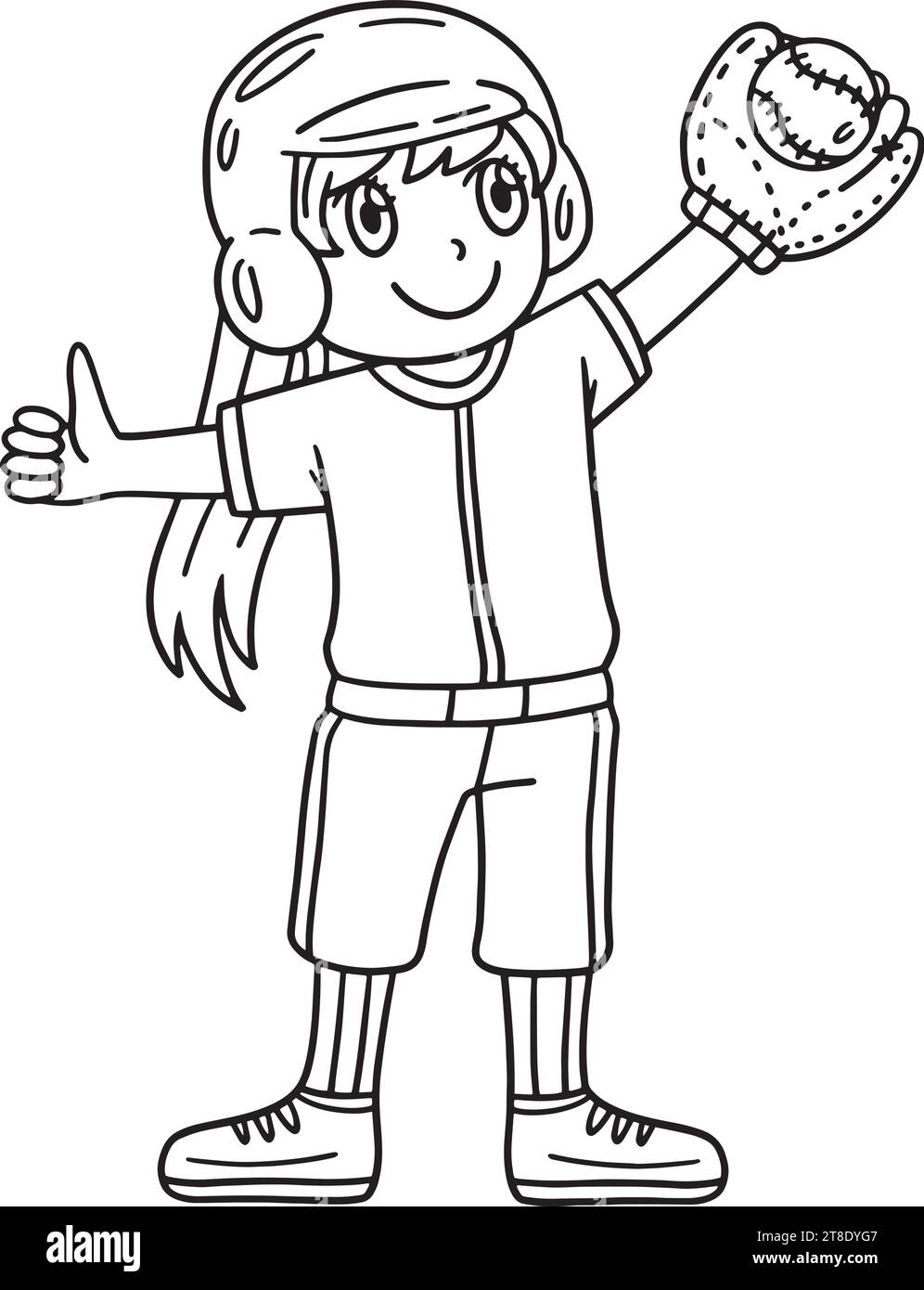 Baseball Girl Pitcher Waving Isolated Coloring Stock Vector Image & Art ...