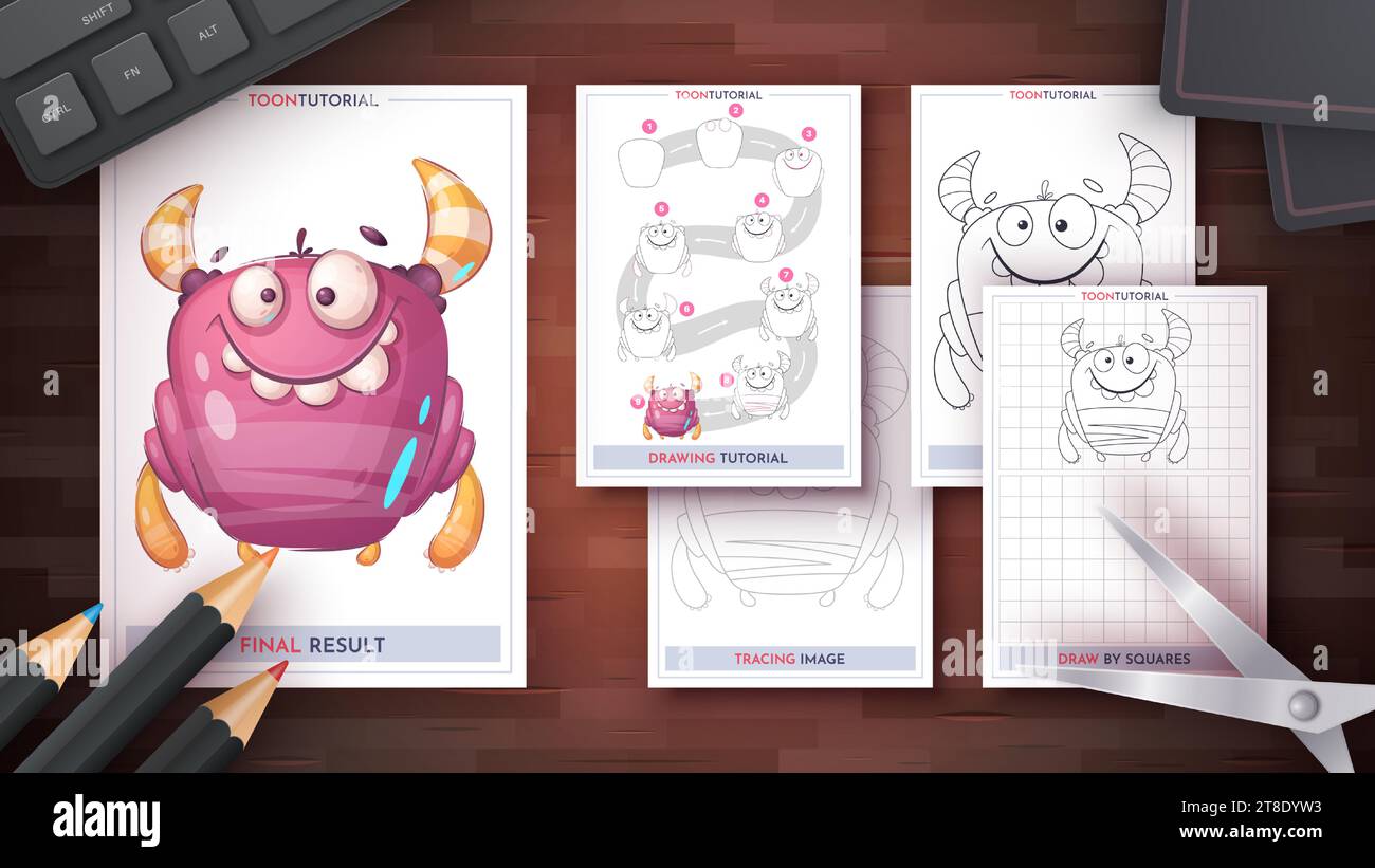 How to Draw a Monster. Step by Step Drawing Tutorial. Draw Guide ...