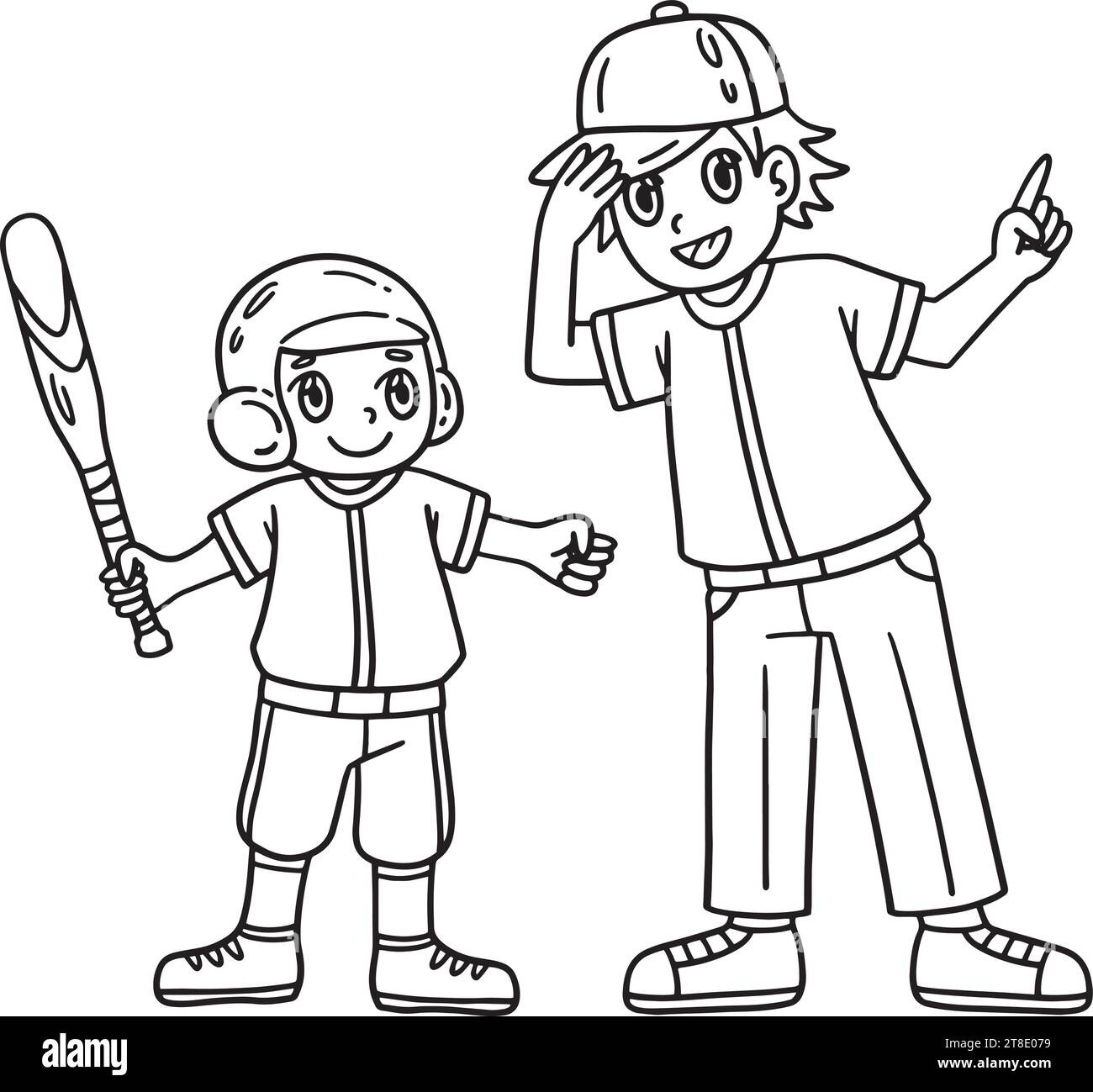 Baseball Boy and Coach Isolated Coloring Page Stock Vector Image & Art ...