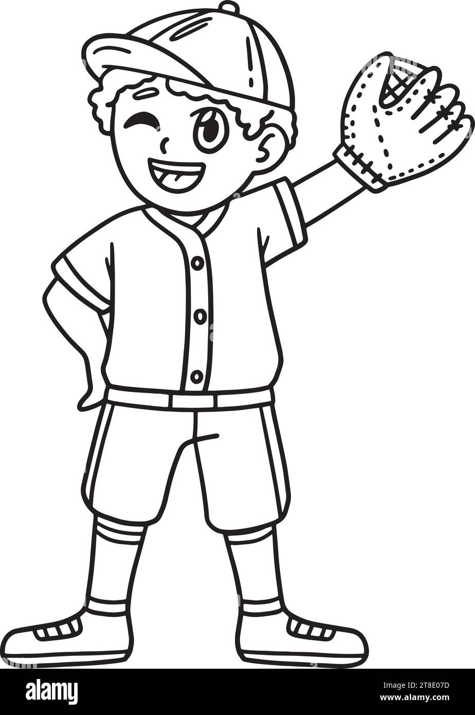 Baseball Boy Pitcher Waving Isolated Coloring Page Stock Vector Image ...