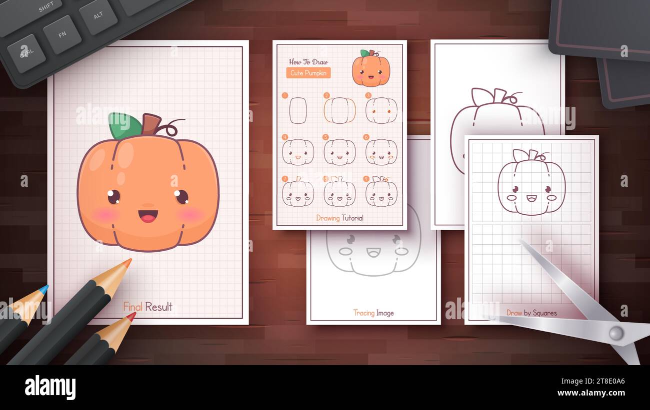How to Draw a Pumpkin. Step by Step Drawing Tutorial. Draw Guide ...