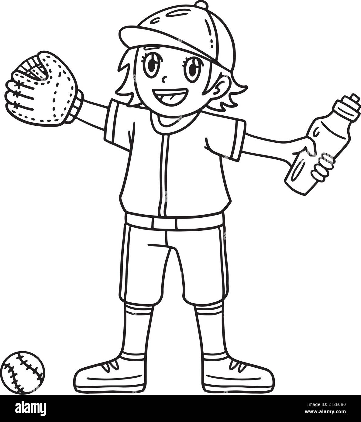 Baseball Girl with Water Bottle Isolated Coloring Stock Vector Image ...