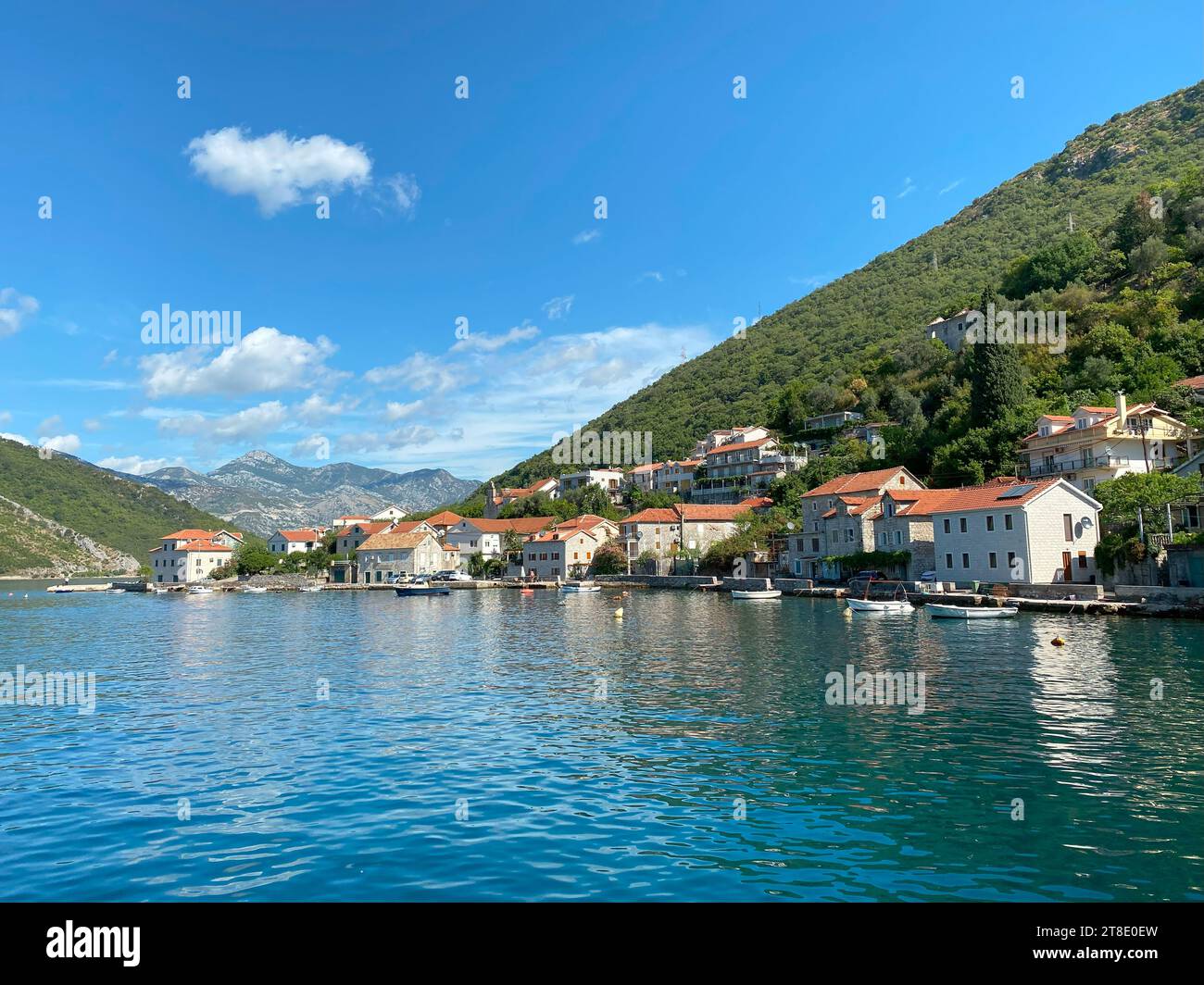Waterfront panorama of historic town Lepetane in Montenegro Stock Photo ...
