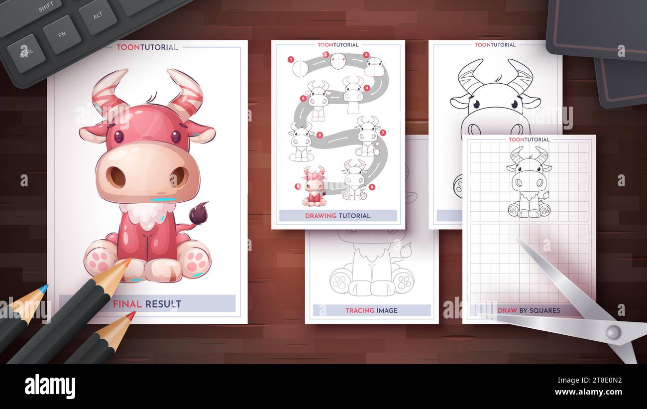 How to Draw a Bull. Step by Step Drawing Tutorial. Draw Guide. Simple ...