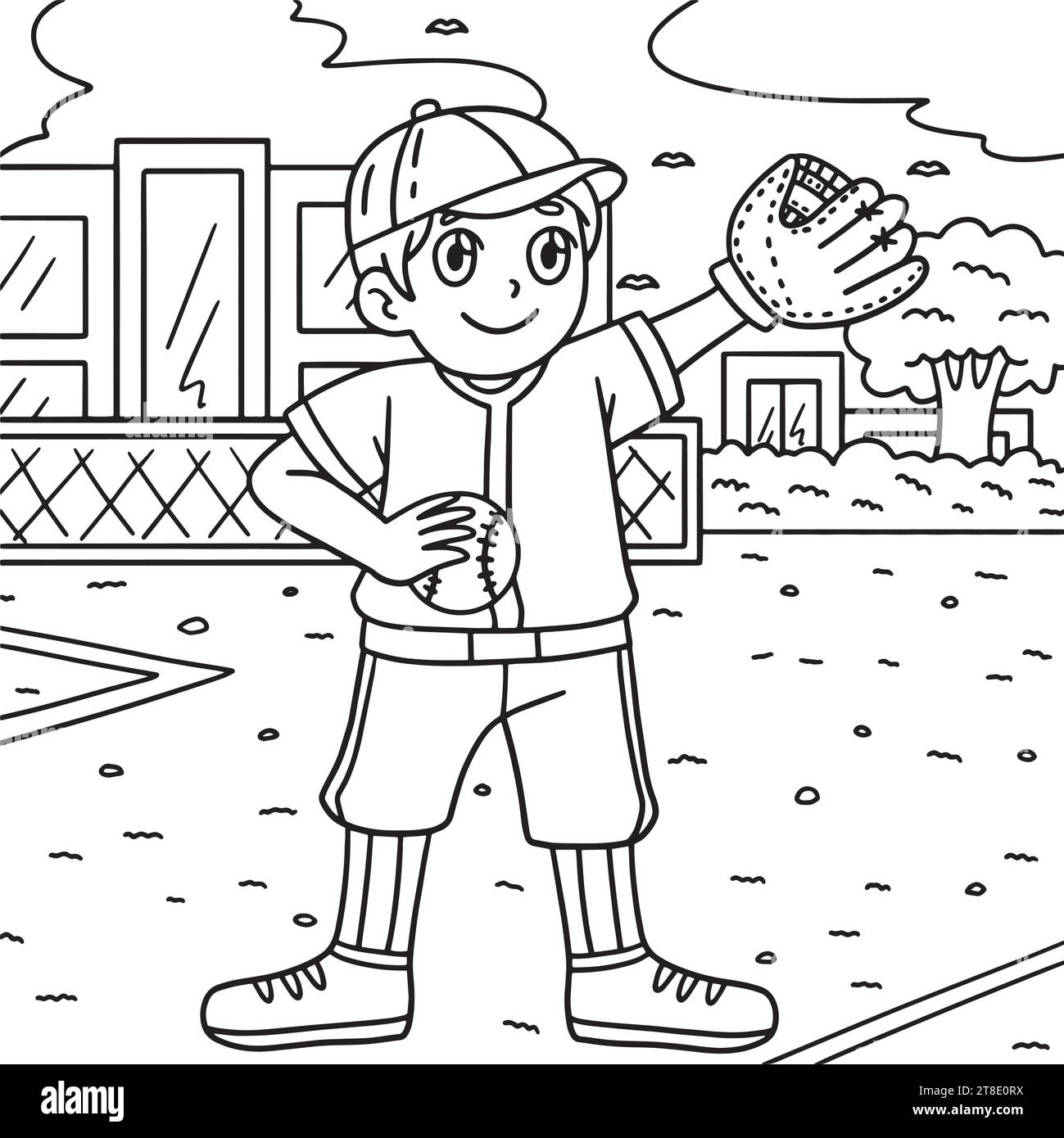 Baseball Boy Pitcher Coloring Page for Kids Stock Vector Image & Art ...